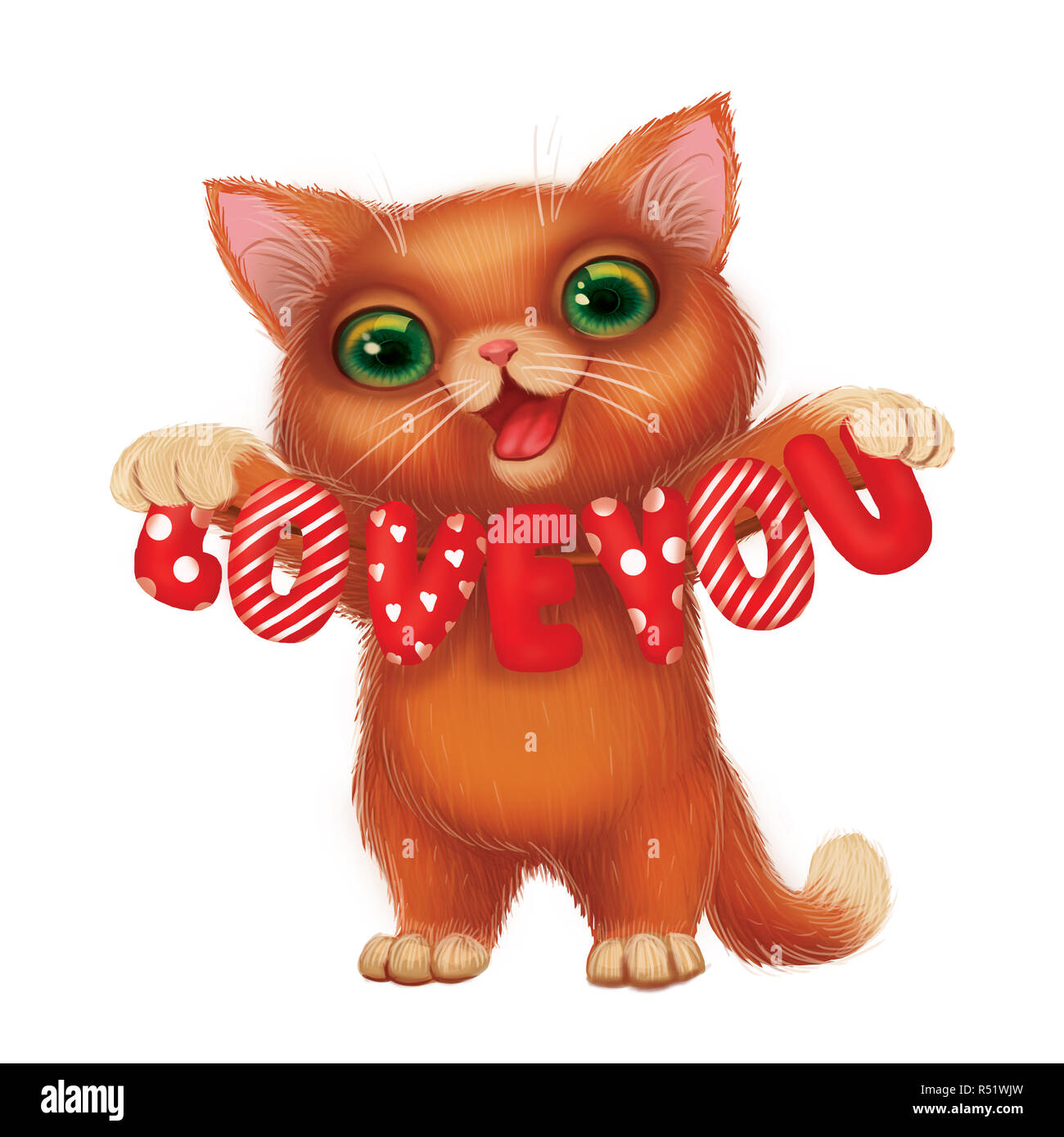 Cute Smiling Kitten Holding Heart Sign with I Love You Confession of ...