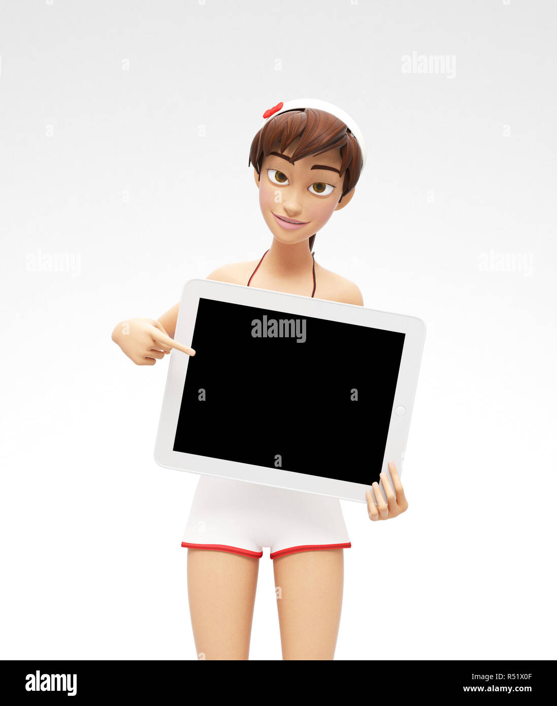 Tablet Device Mockup With Blank Screen - Smiling and Happy 3D Bikini ...