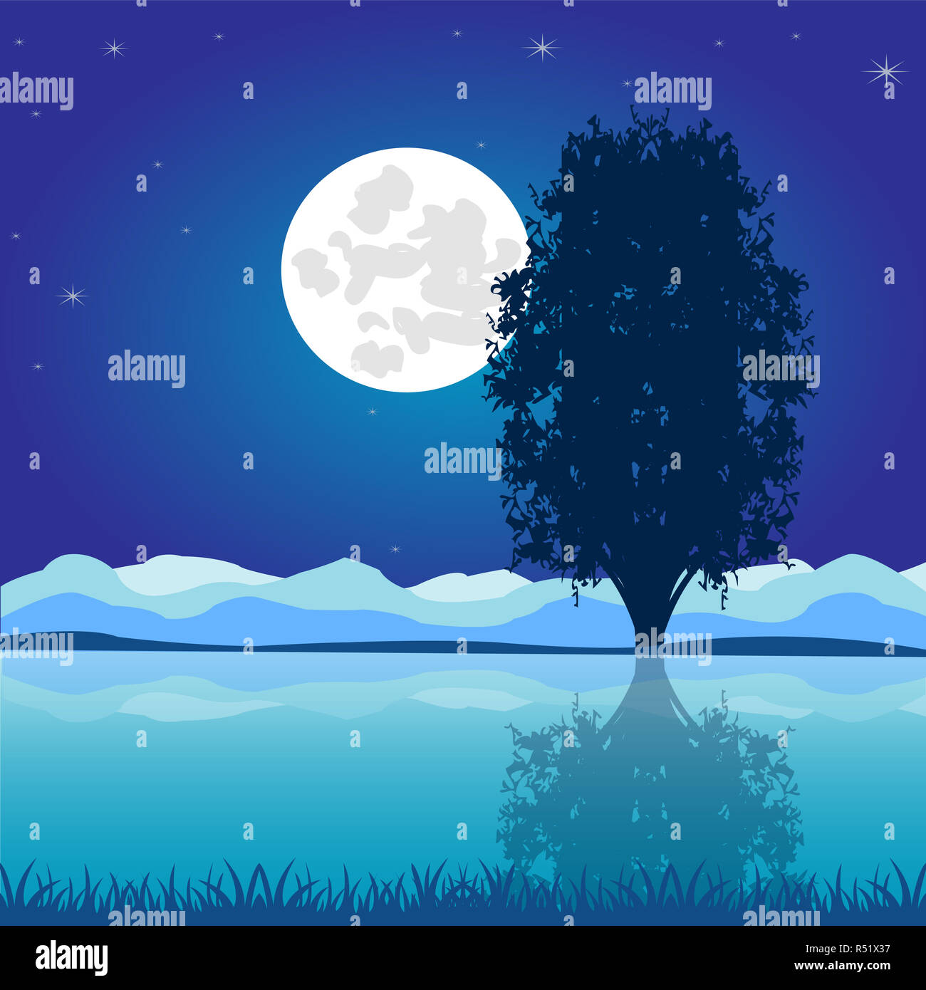 Moon riverside night Stock Photo - Alamy