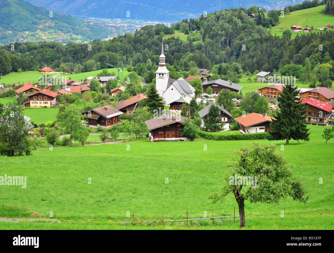 Beautiful chapel in Combloux town, Haute Savoie, french Alps Stock ...
