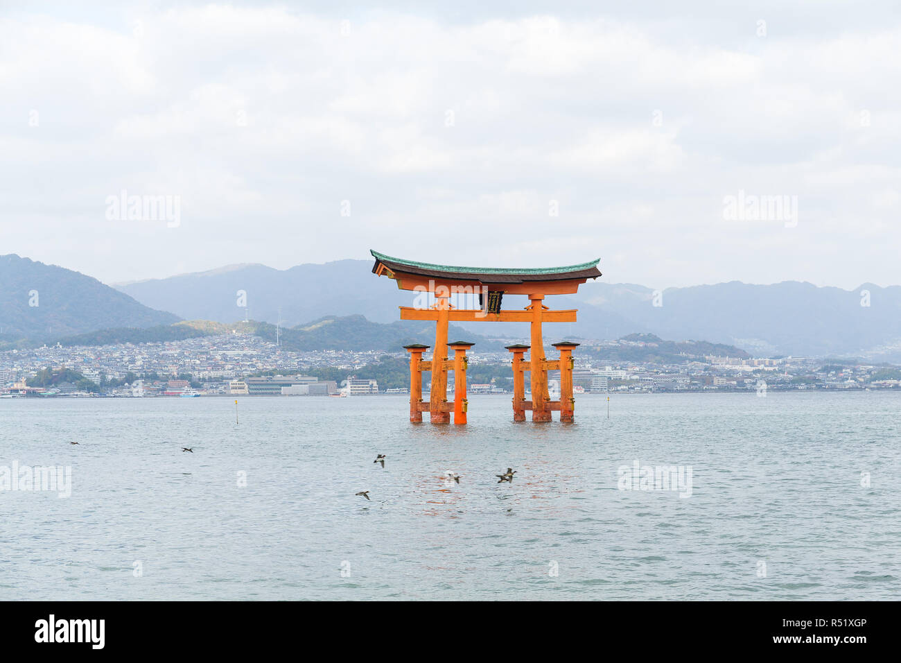 Floating torii gate of Itsukushima Shrine in Itsukushima island Stock ...