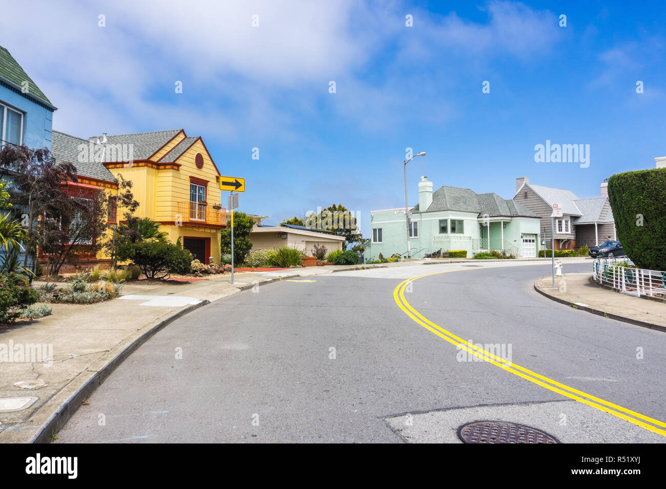 Residential street in the Golden Gate Heights neighborhood, San ...