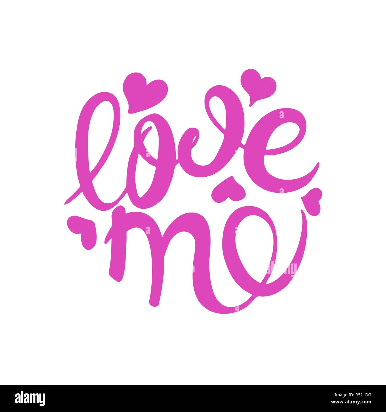 Love me. Vector illustration. Handwritten pink calligraphy Valentine ...