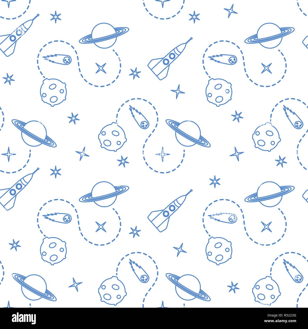Seamless pattern with rocket, comet, planets, stars. Space exploration ...