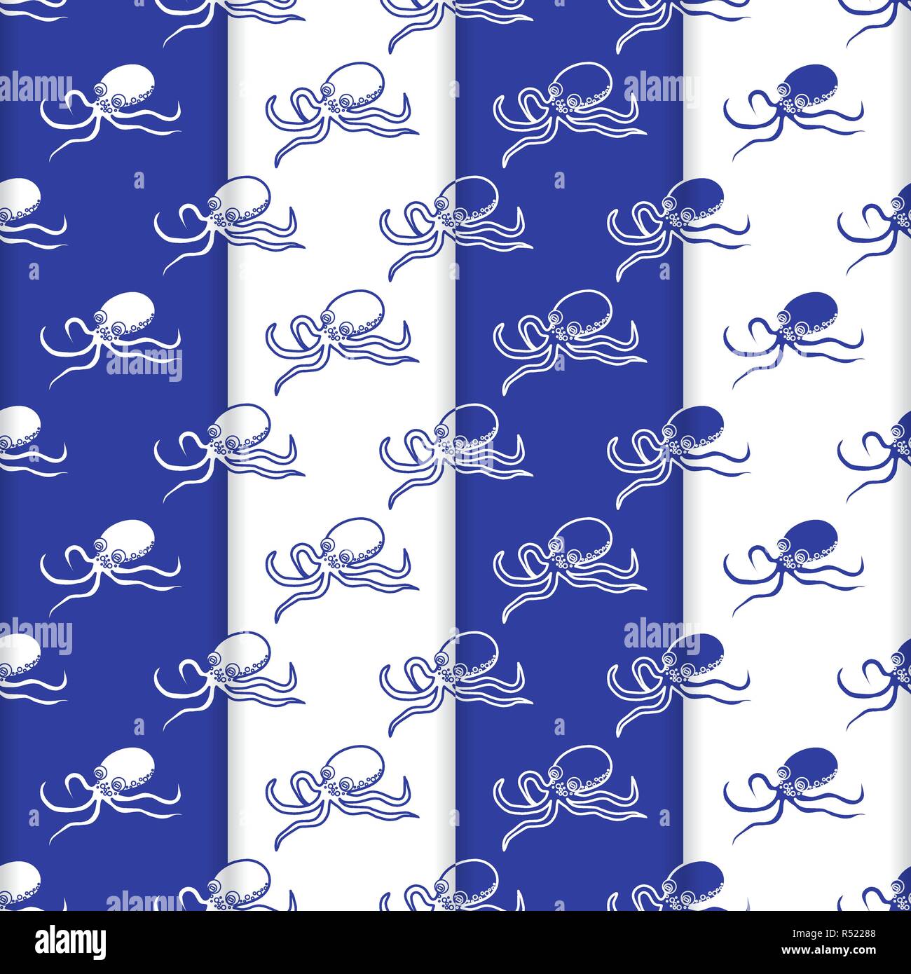 Set of 4 vector seamless pattern with octopuses. Sea inhabitants ...