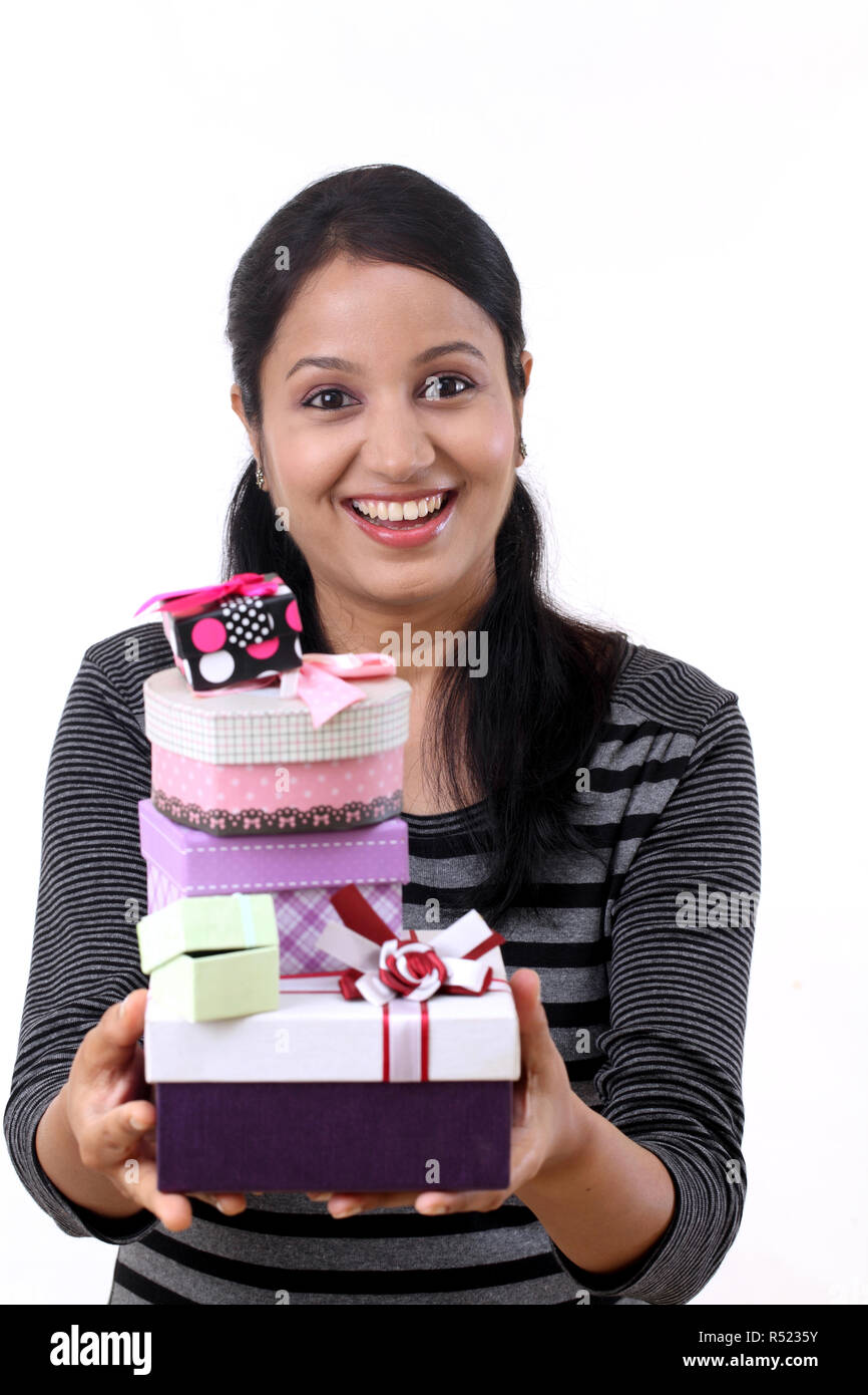 Woman holding boxes hi-res stock photography and images - Alamy