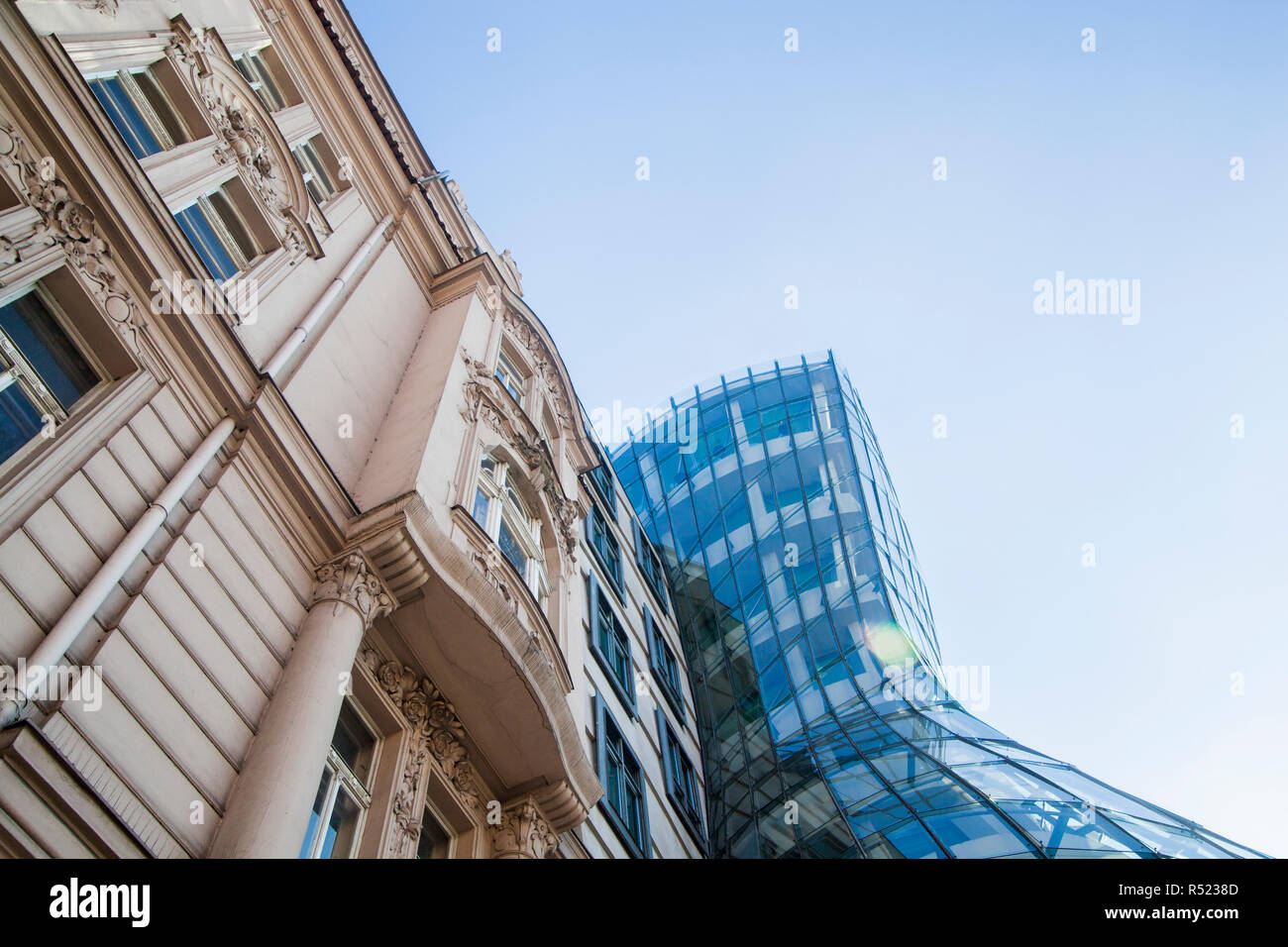 An upwards view to a facade of a famous Dancing house in Prague Stock ...