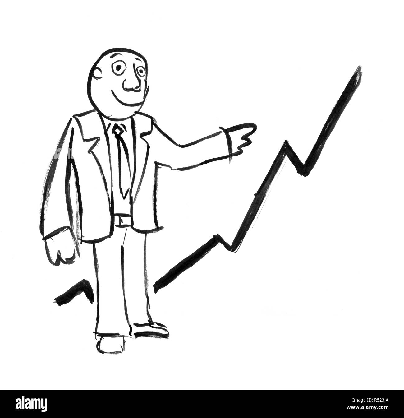 Black Ink Hand Drawing of Businessman Presenting Rising Graph Stock ...