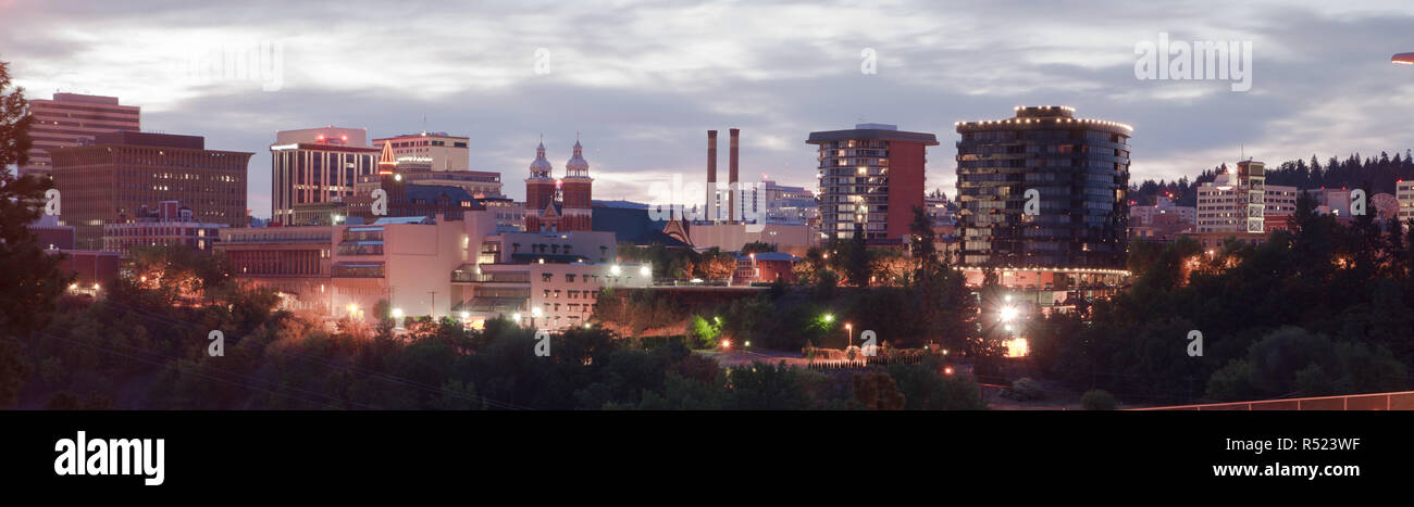 Panoramic View Spokane Washington Downtown City Skyline Sunrise Stock ...