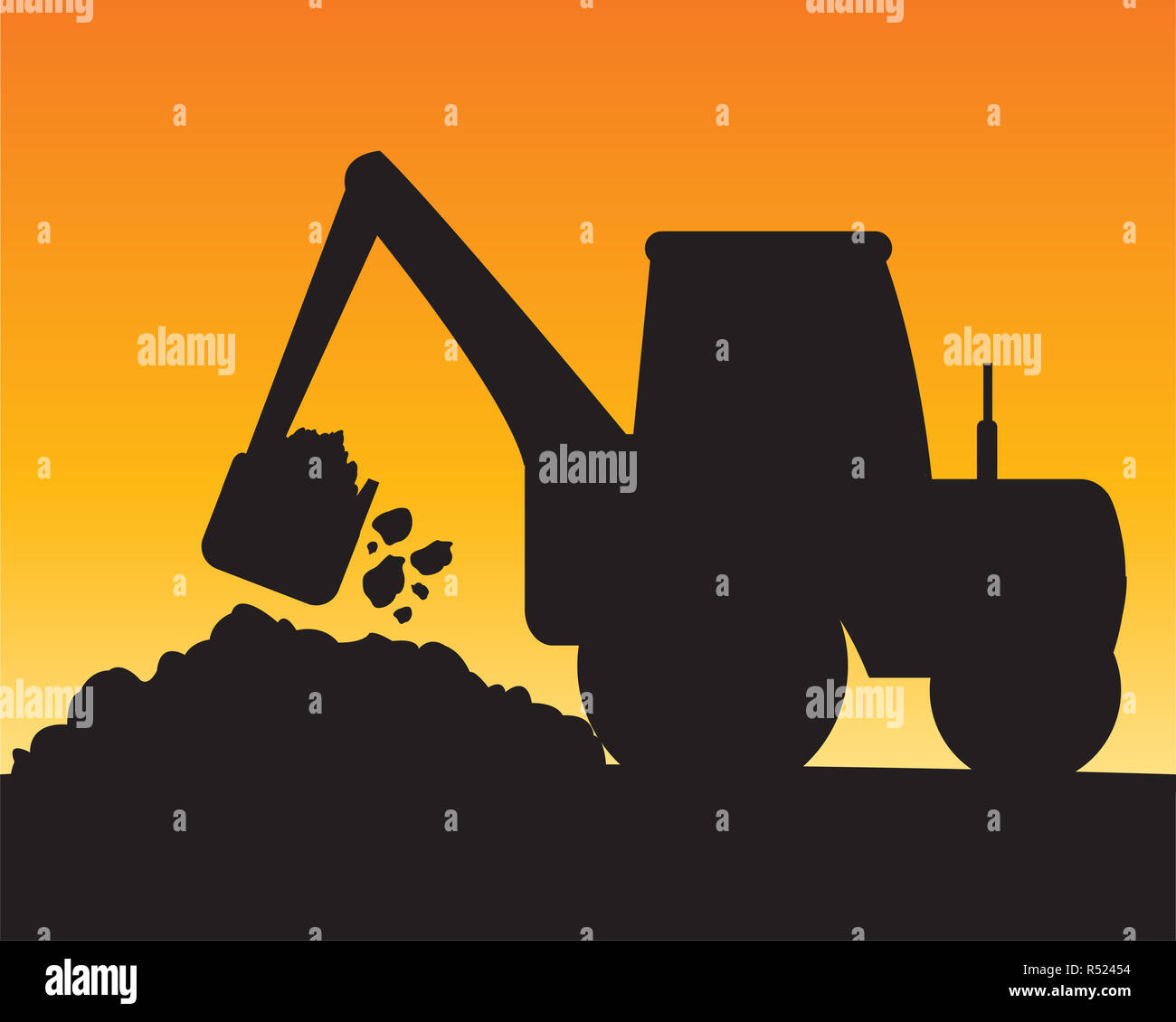 Silhouette of the excavator digging ground Stock Photo - Alamy