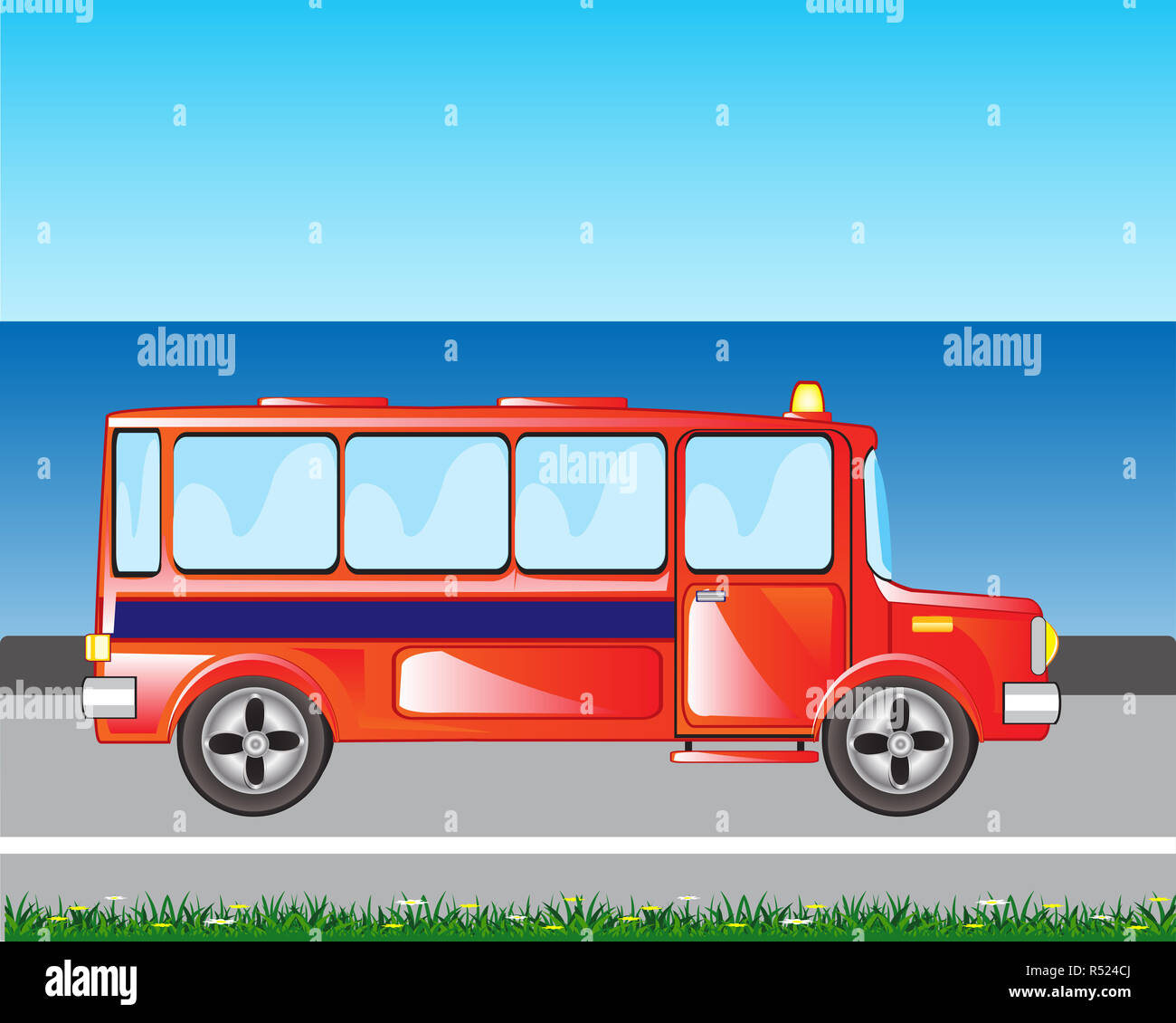 Red bus on road Stock Photo - Alamy