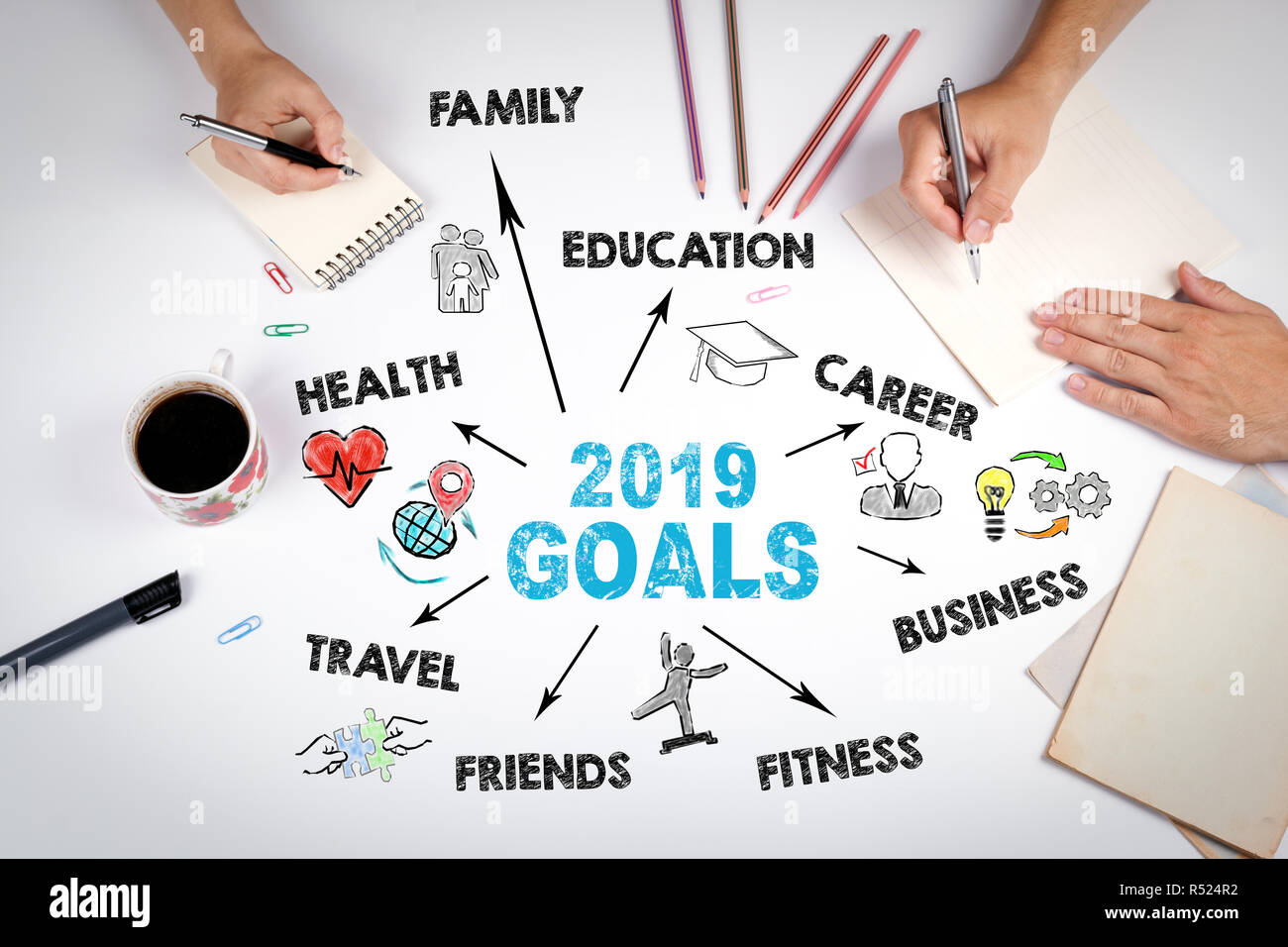 2019 goals Concept. Chart with keywords and icons Stock Photo - Alamy