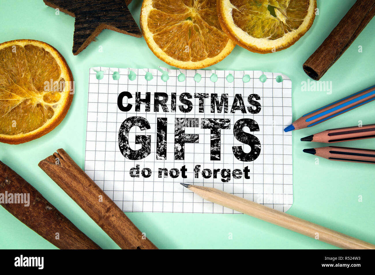 Christmas gifts, do not forget. Holiday background Stock Photo - Alamy