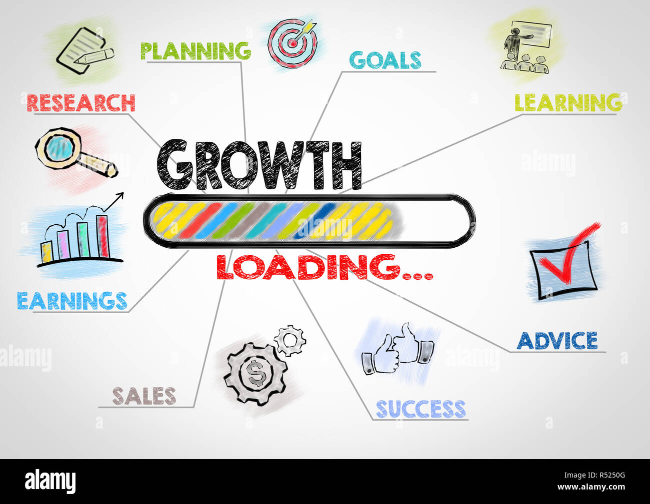 Growth, Business Concept. Chart with keywords and icons Stock Photo - Alamy
