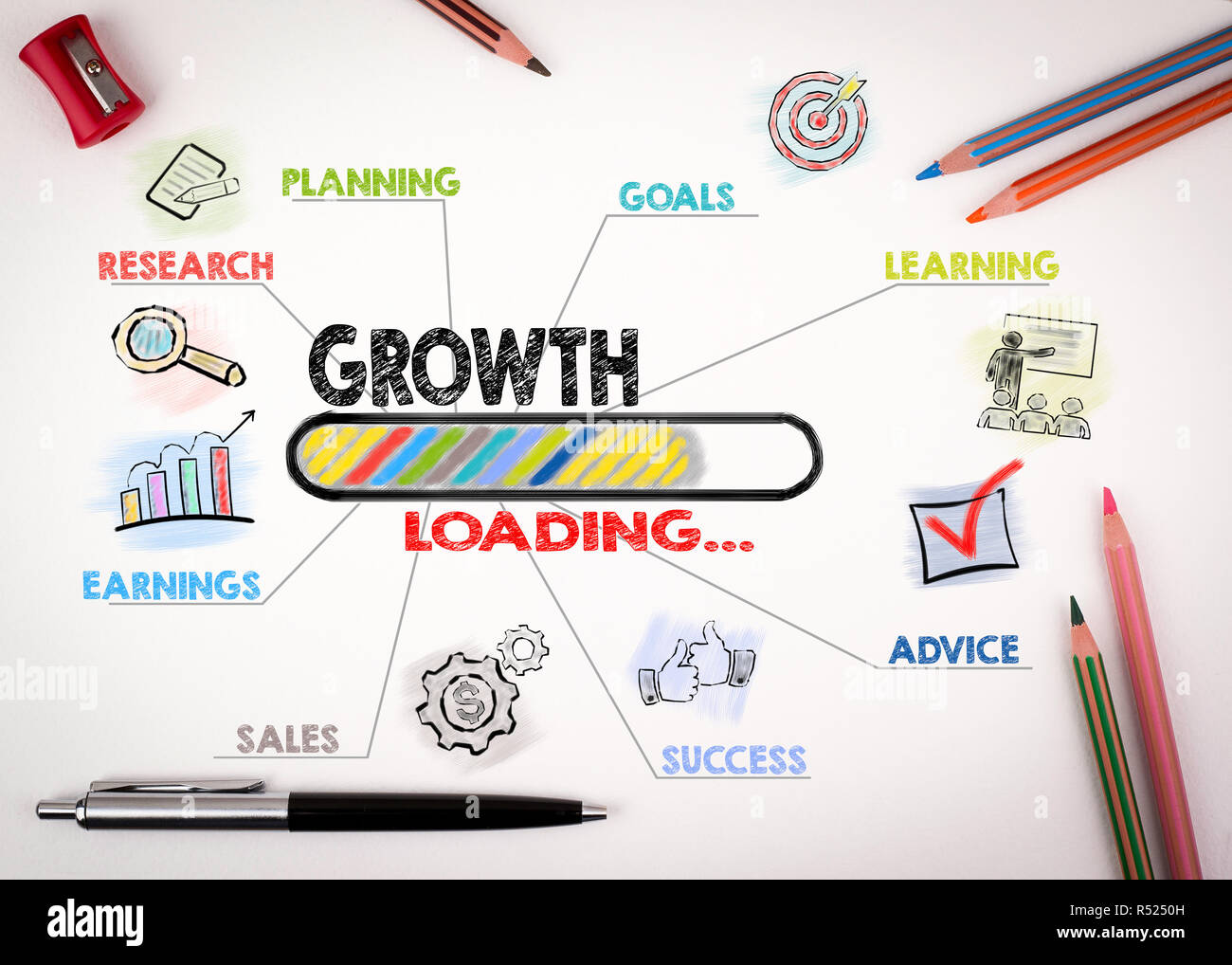 Growth, Business Concept. Chart with keywords and icons Stock Photo - Alamy