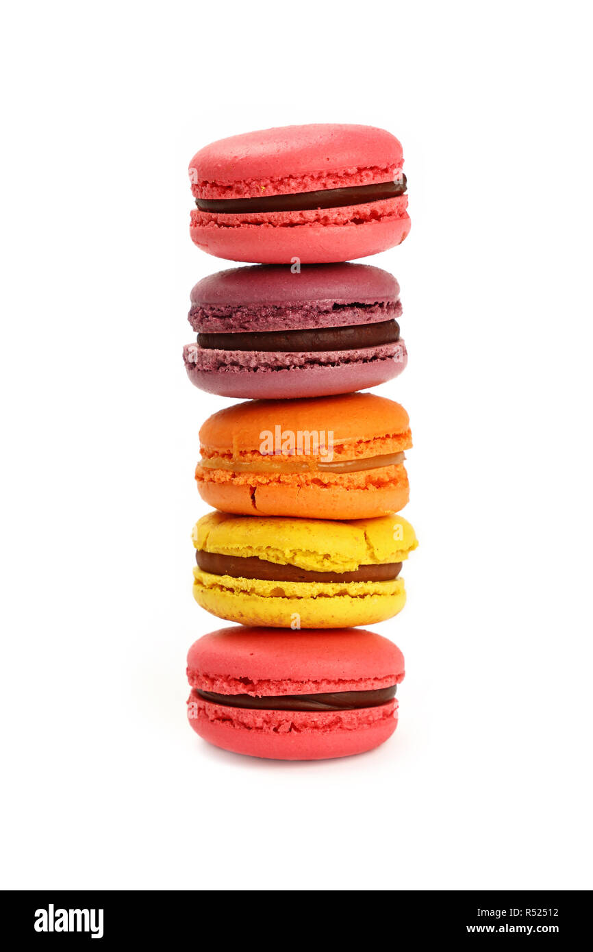 French sweet macaron cookies isolated on white Stock Photo - Alamy