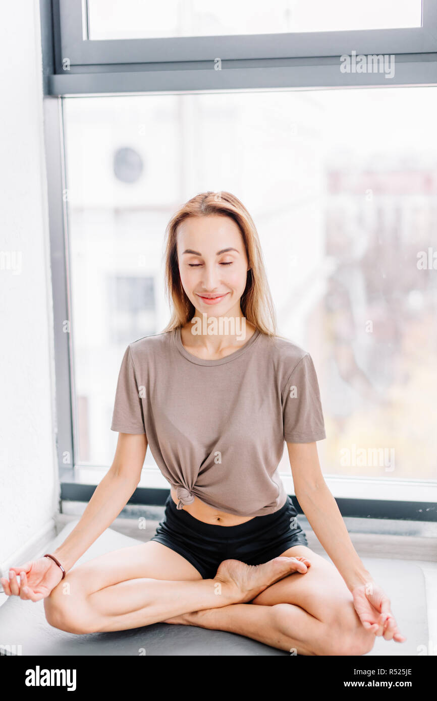 cross-leggeed asana. meditative practice. physical health concept Stock ...