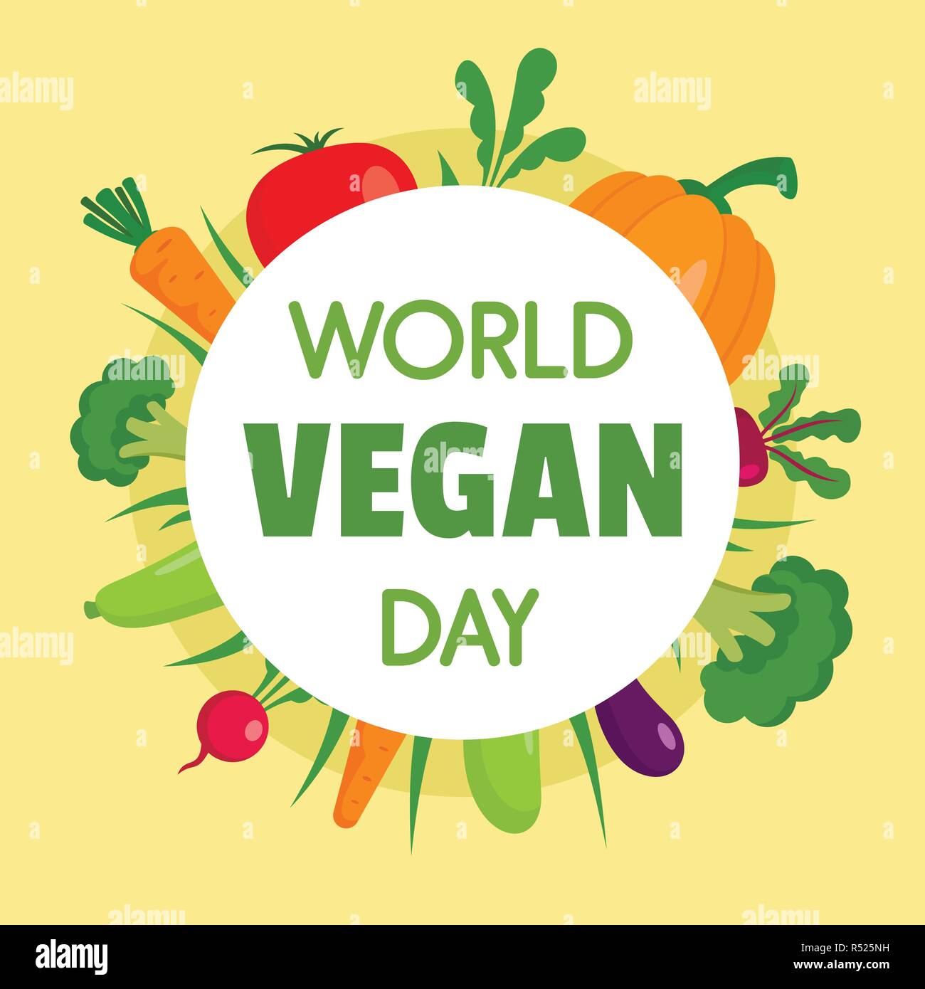 Happy vegan day concept background. Flat illustration of happy vegan ...
