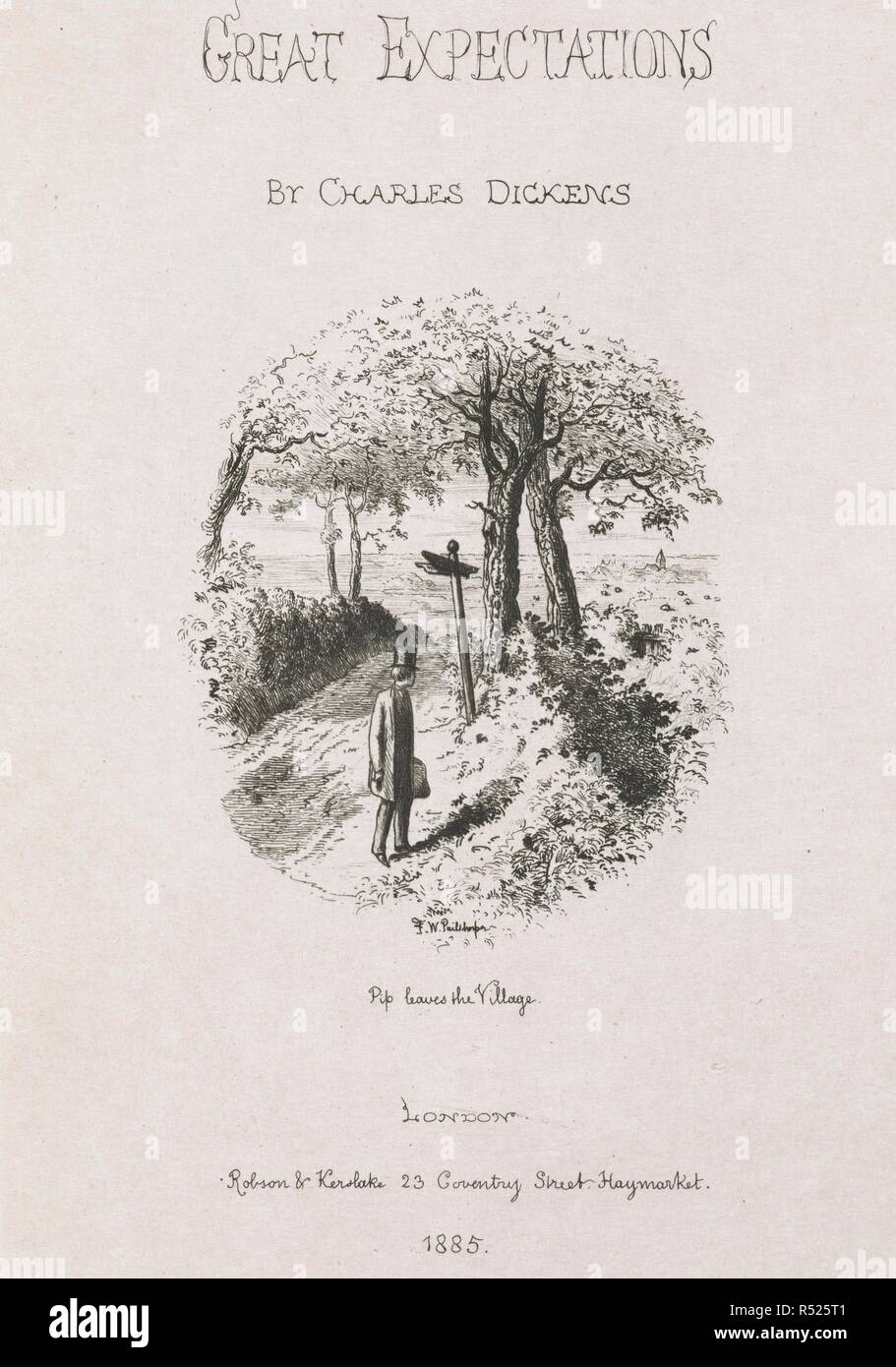 Pip at the finger post. Illustrated title page for the novel 'Great ...