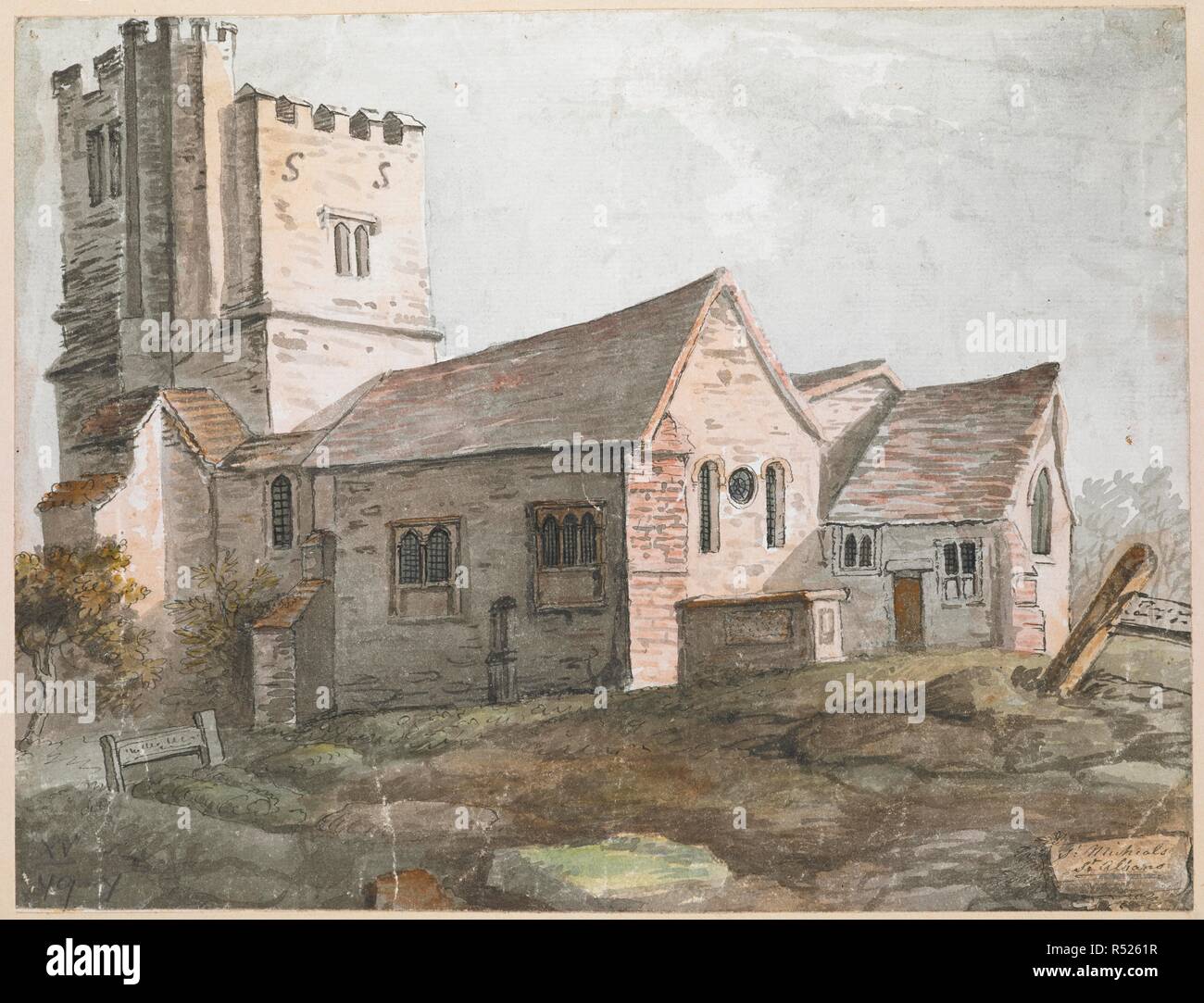St. Michael's Church, St Albans; tombs and gravestones in front; trees ...
