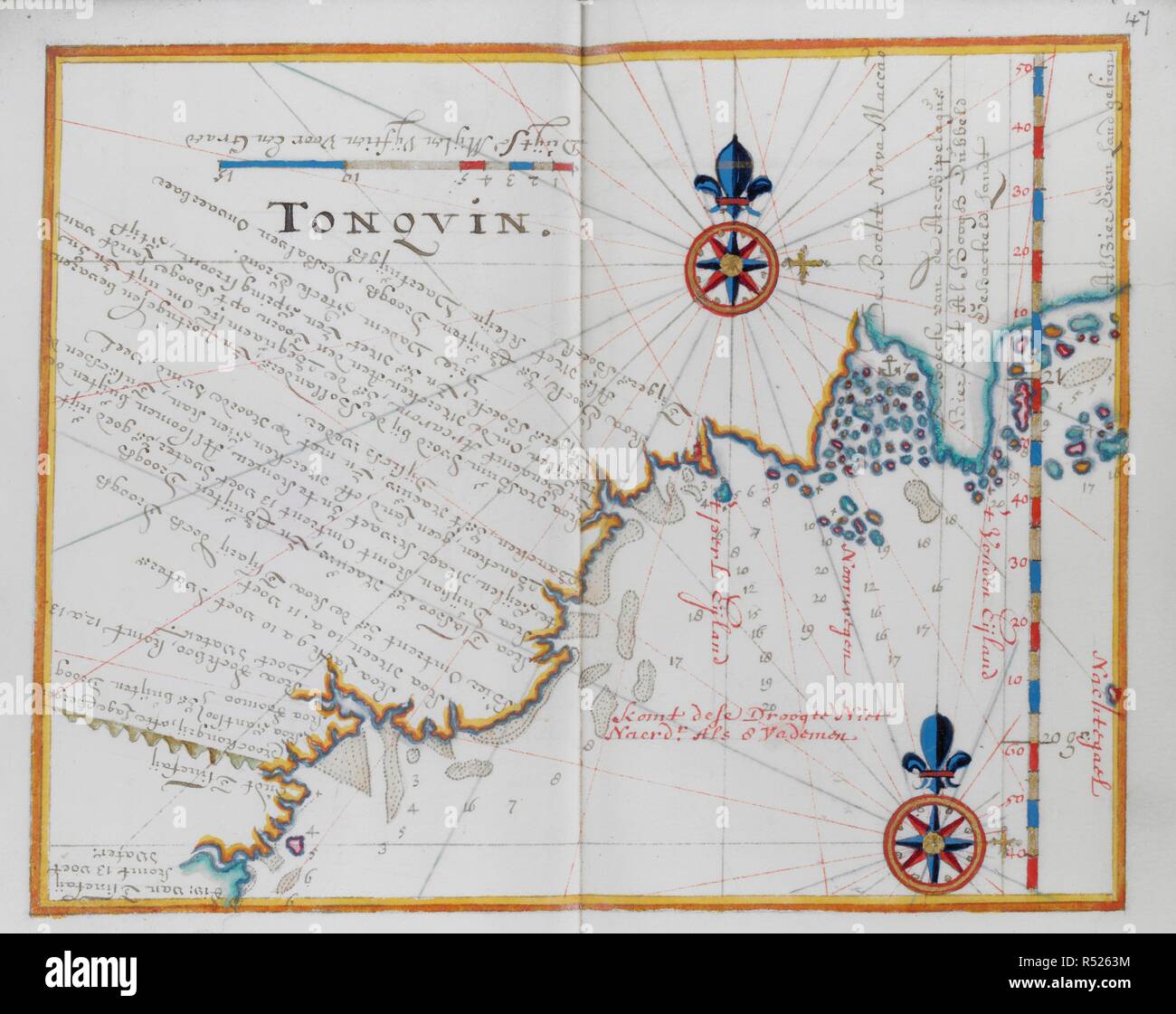 Map of Tonquin, China. DUTCH PORTOLANO, containing forty-nine coloured ...