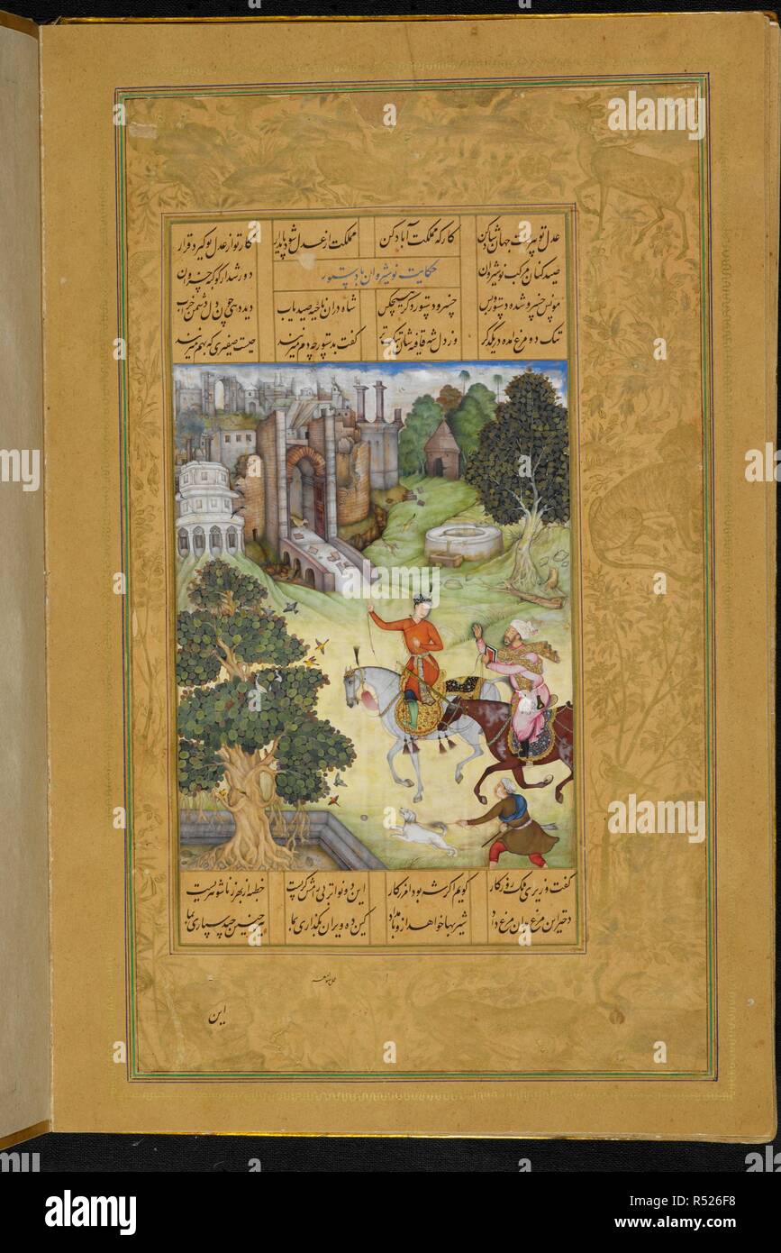 Anushirvan and the owls. Khamsa. ('Five Poems'). India, 1595. A ...