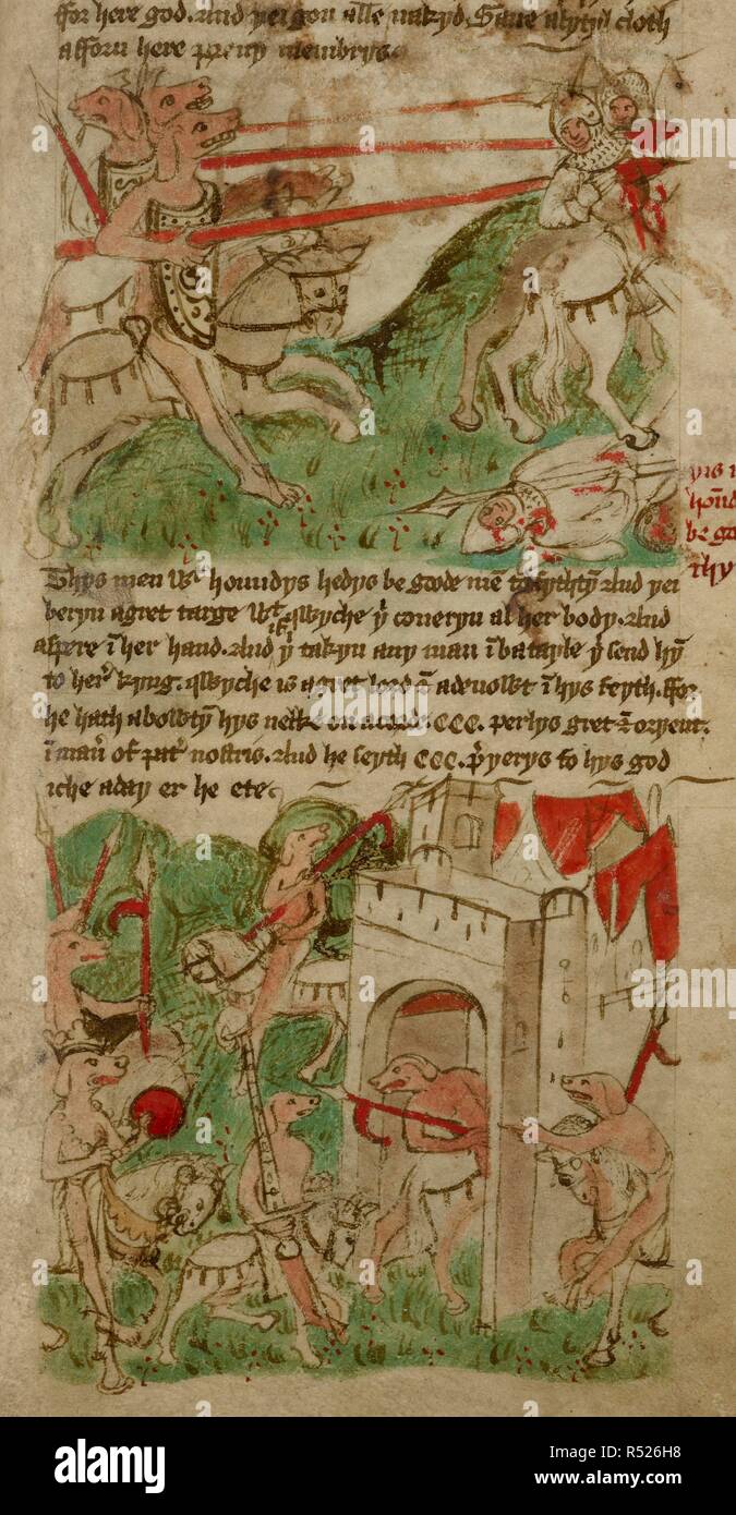 Coloured drawings depicting the dog-headed people ("Cynocephales") of ...