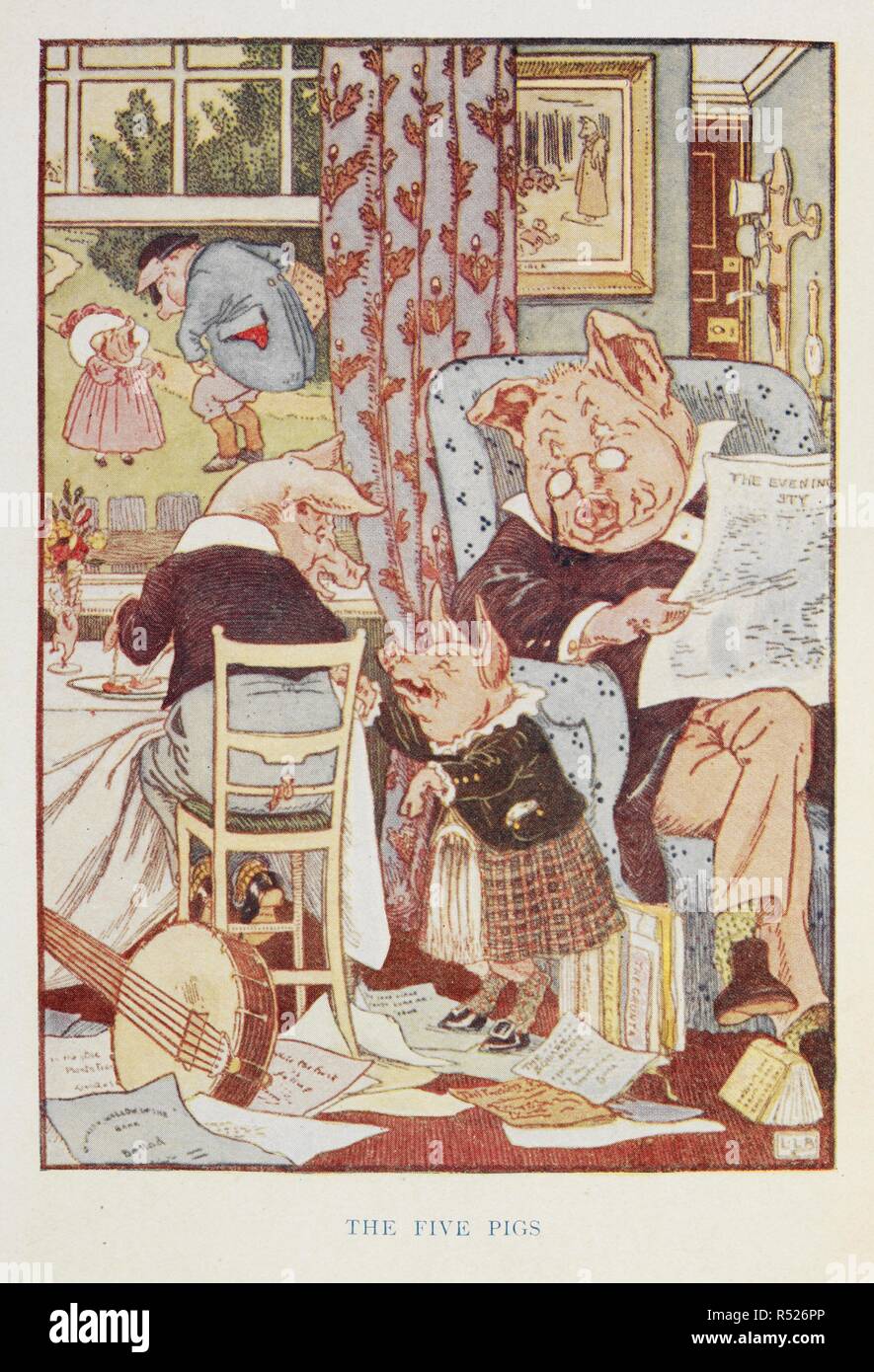 'The five pigs'. Colour illustration for a children's book. Nursery ...