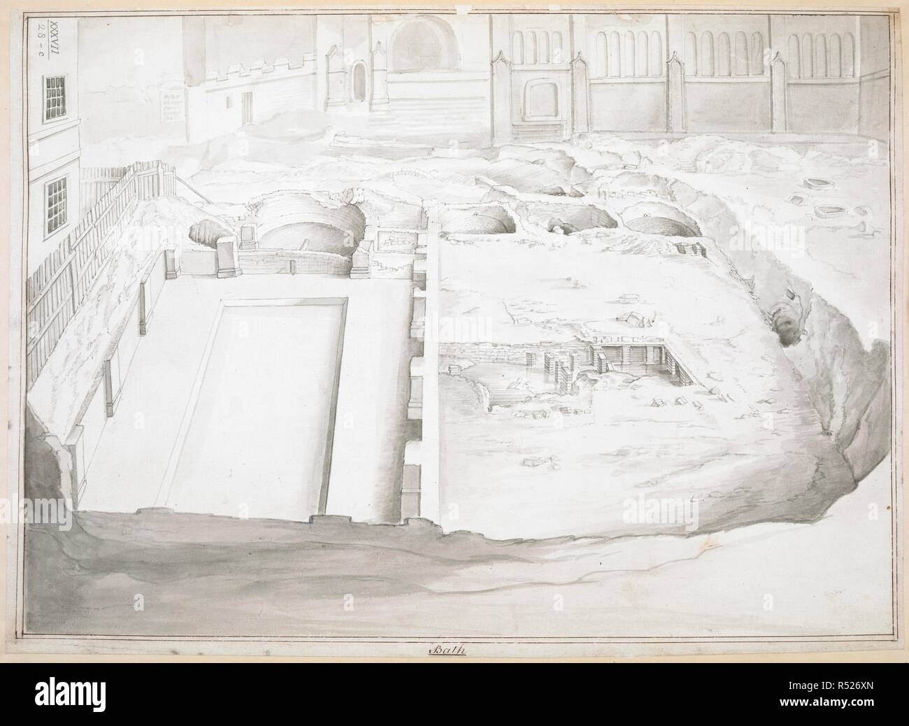 A view of the excavations of the Roman baths in Bath. A general view ...