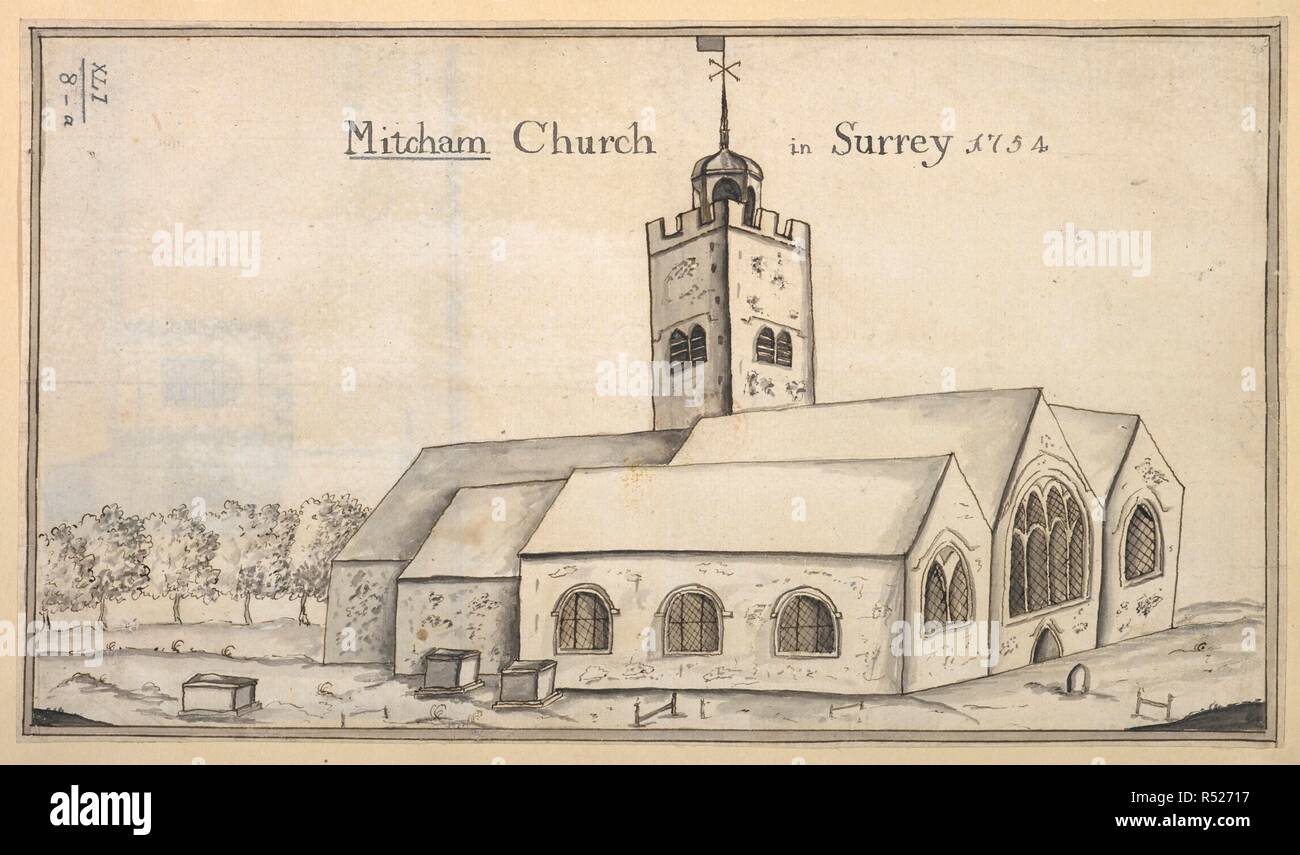 The church of Peter & St. Paul, Mitcham; tombstones in the foreground ...