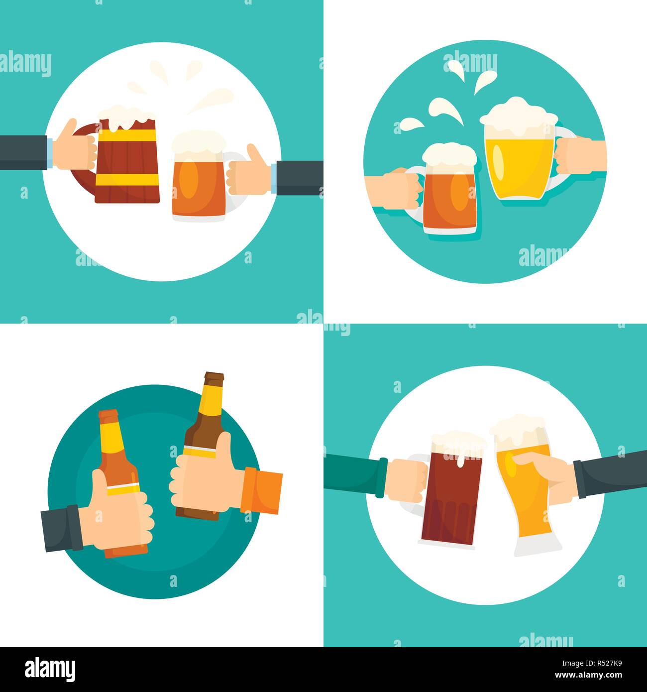 Beer cheers bottles glass craft mug drinking cheers banner concept set ...