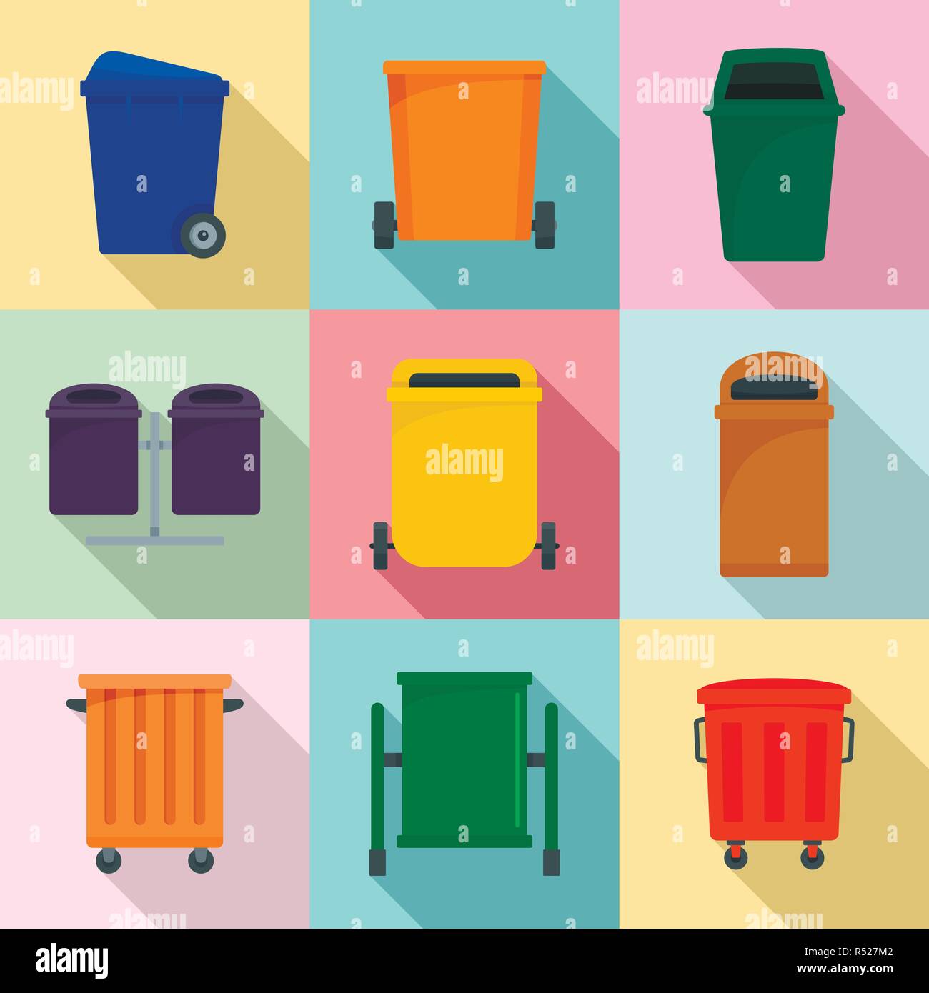 Separation recycle bin waste trash icons set. Flat illustration of 9 ...