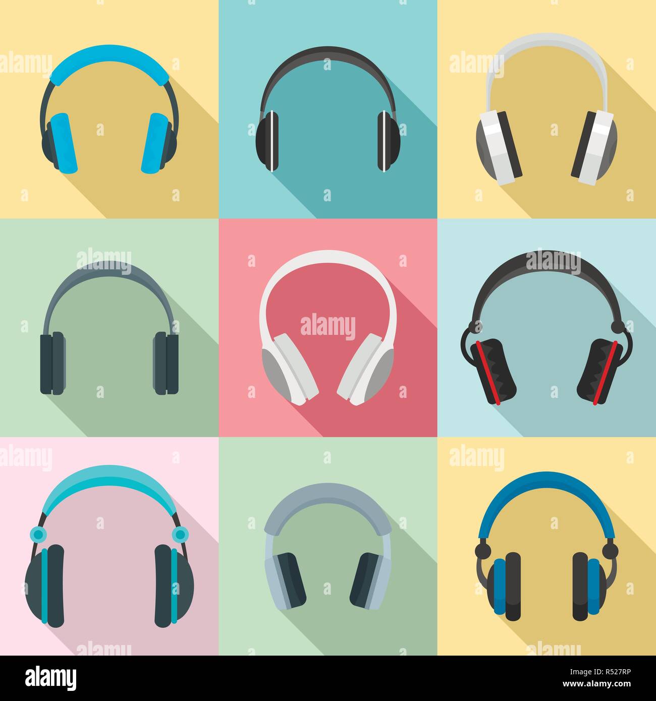 Headphones music listen speakers headset icons set. Flat illustration ...