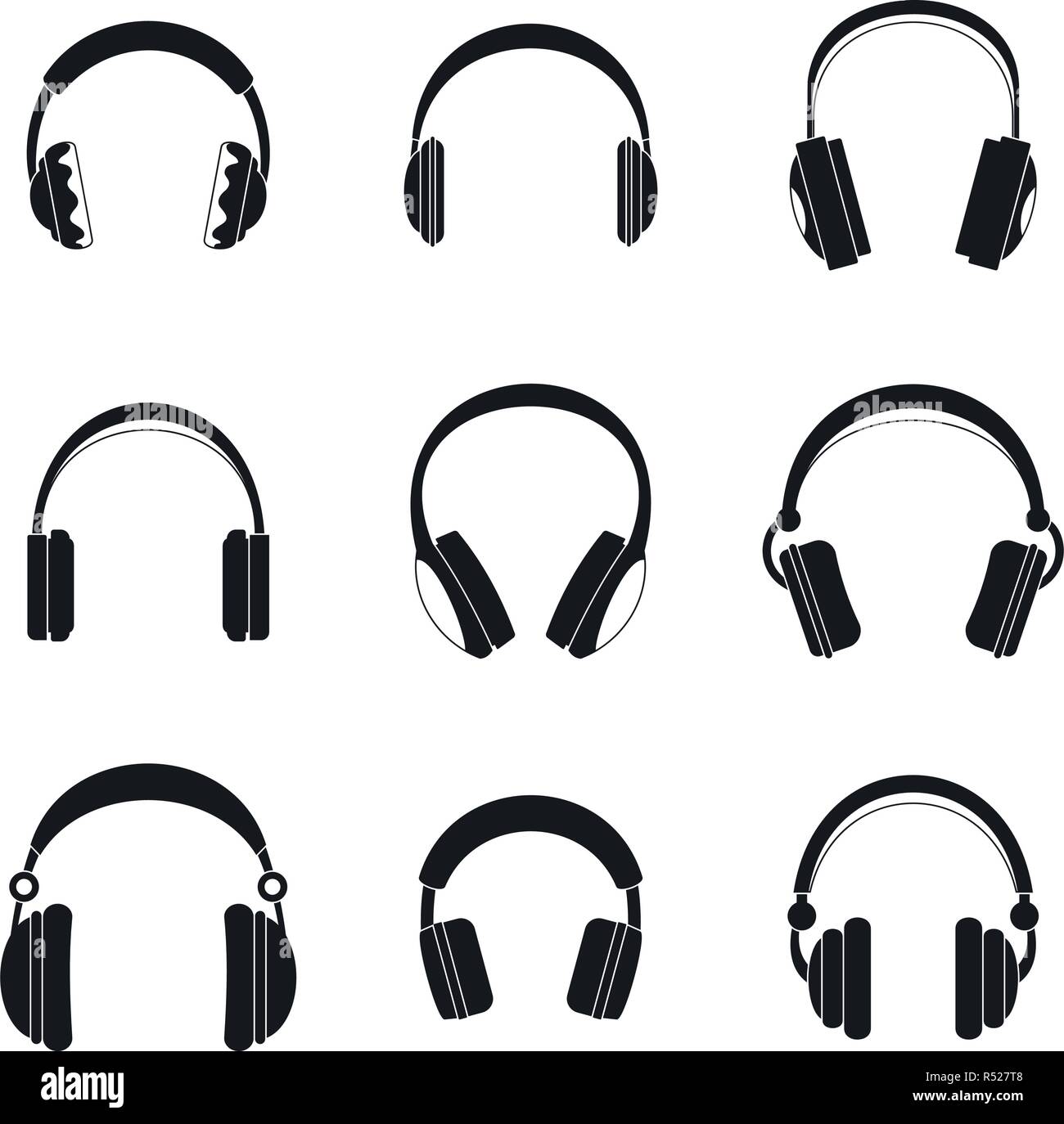 Headphones music listen speakers headset icons set. Simple illustration ...