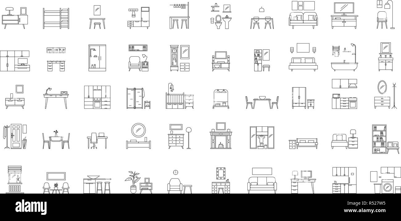 Interior room. Objects in house. Home inside furniture icons set ...