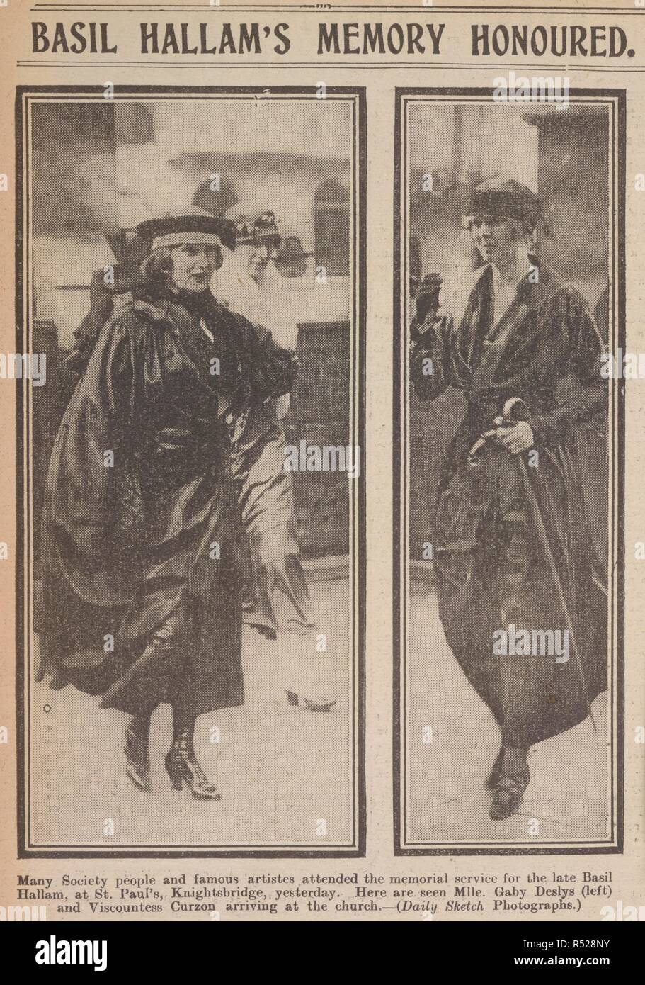 Basil Hallam's memory honoured'. 'Here are seen Mlle. Gaby Deslys (left ...