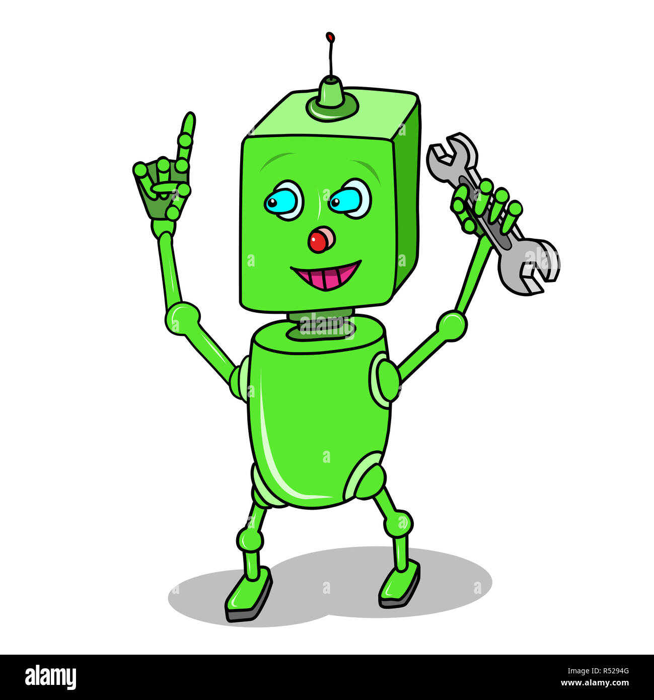 Stock Illustration Green Cartoon Robot with Spanner on a White ...