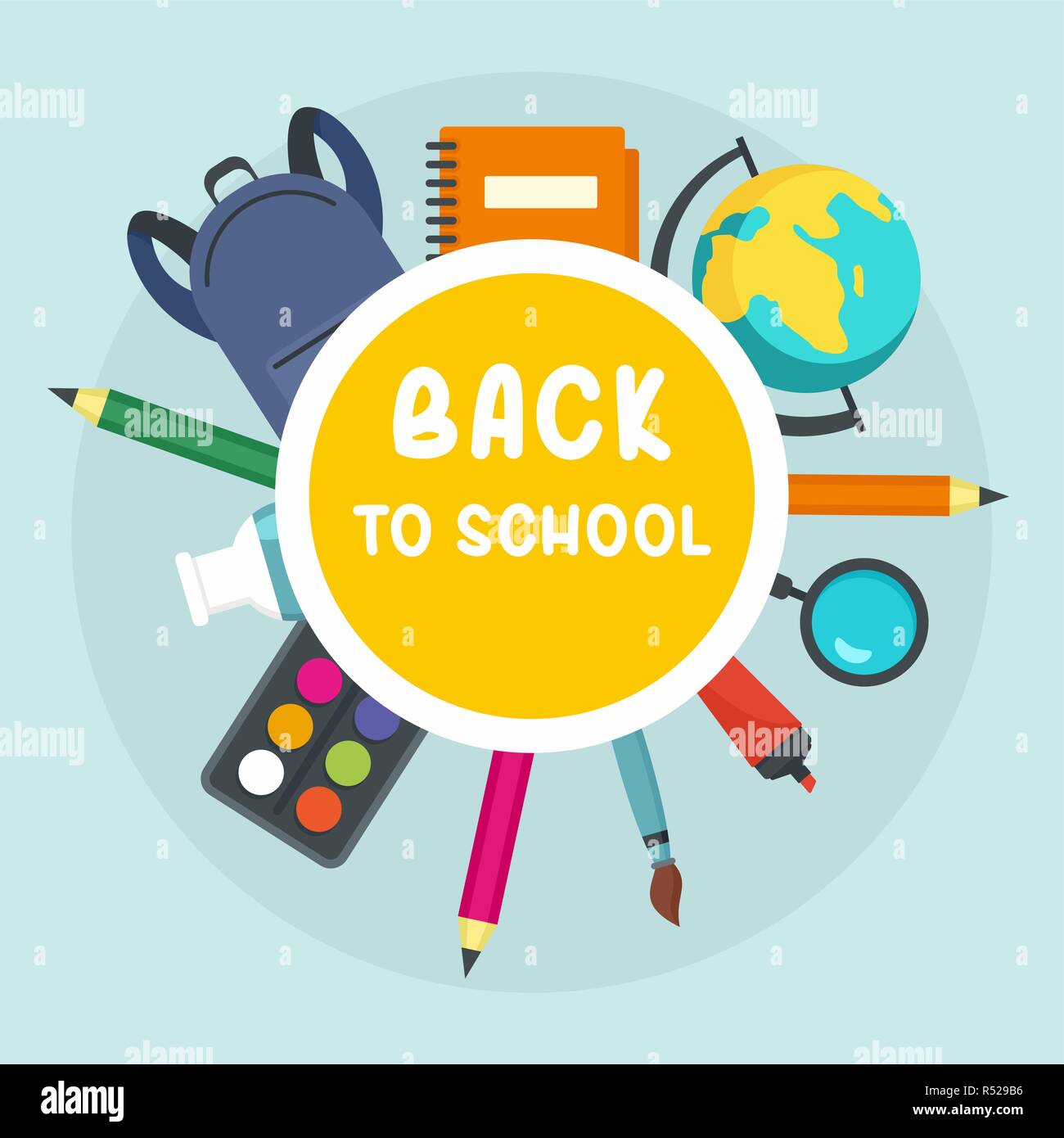 Back to school circle background. Flat illustration of back to school ...