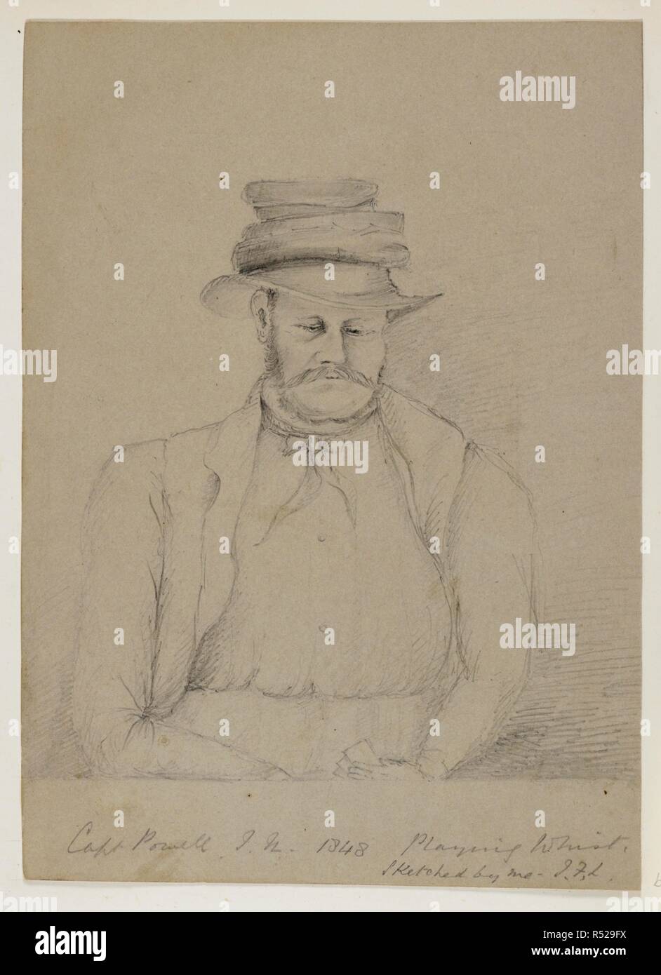A sketch of Captain Powell I.N. playing whist. Sketch book with laid ...