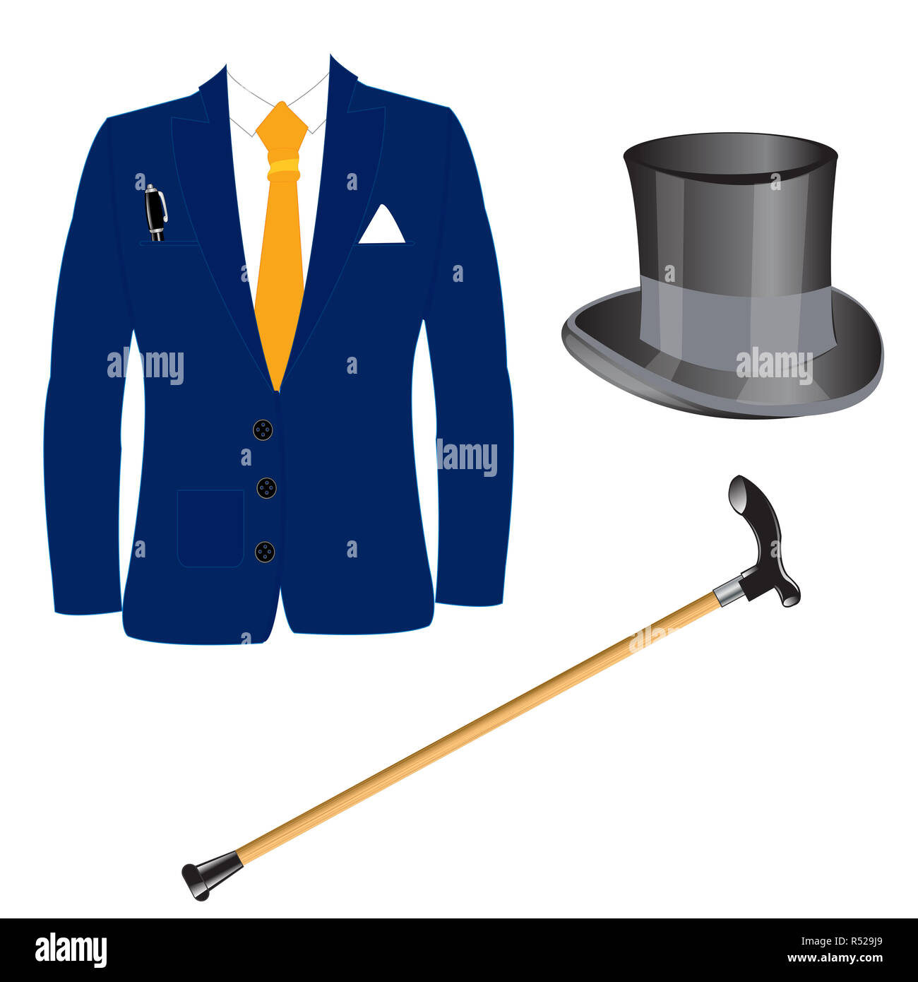 Suit and hat with walking stick Stock Photo - Alamy