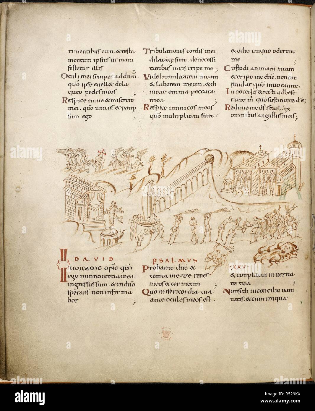 Pen drawing illustrating Psalm 25. Psalter, in the Roman version ...