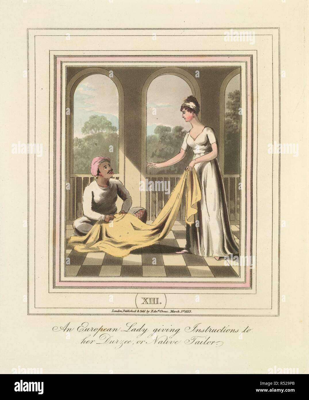 A European lady giving instructions to her durzee, or native tailor ...