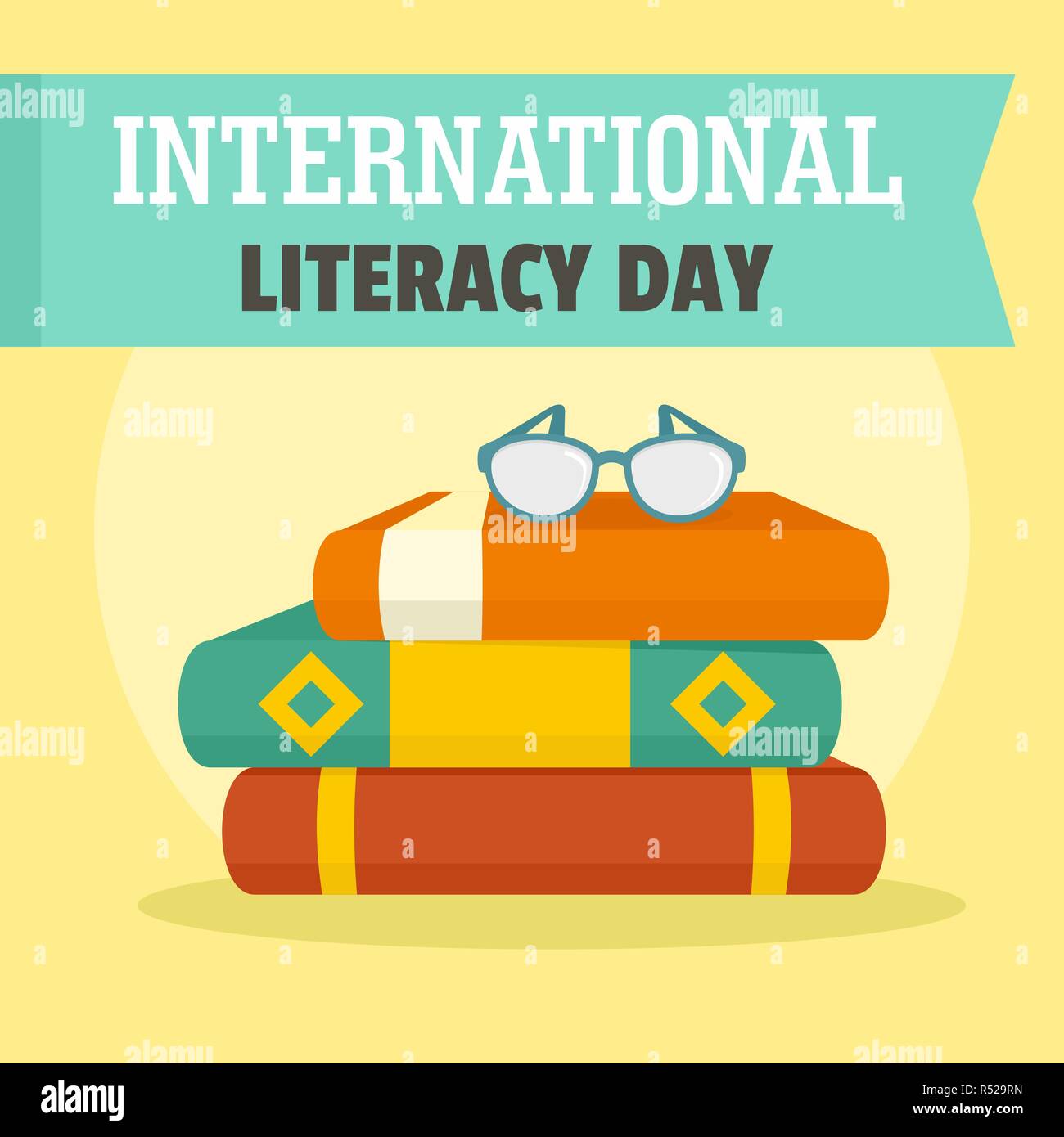 Set books literacy day background. Flat illustration of set books ...
