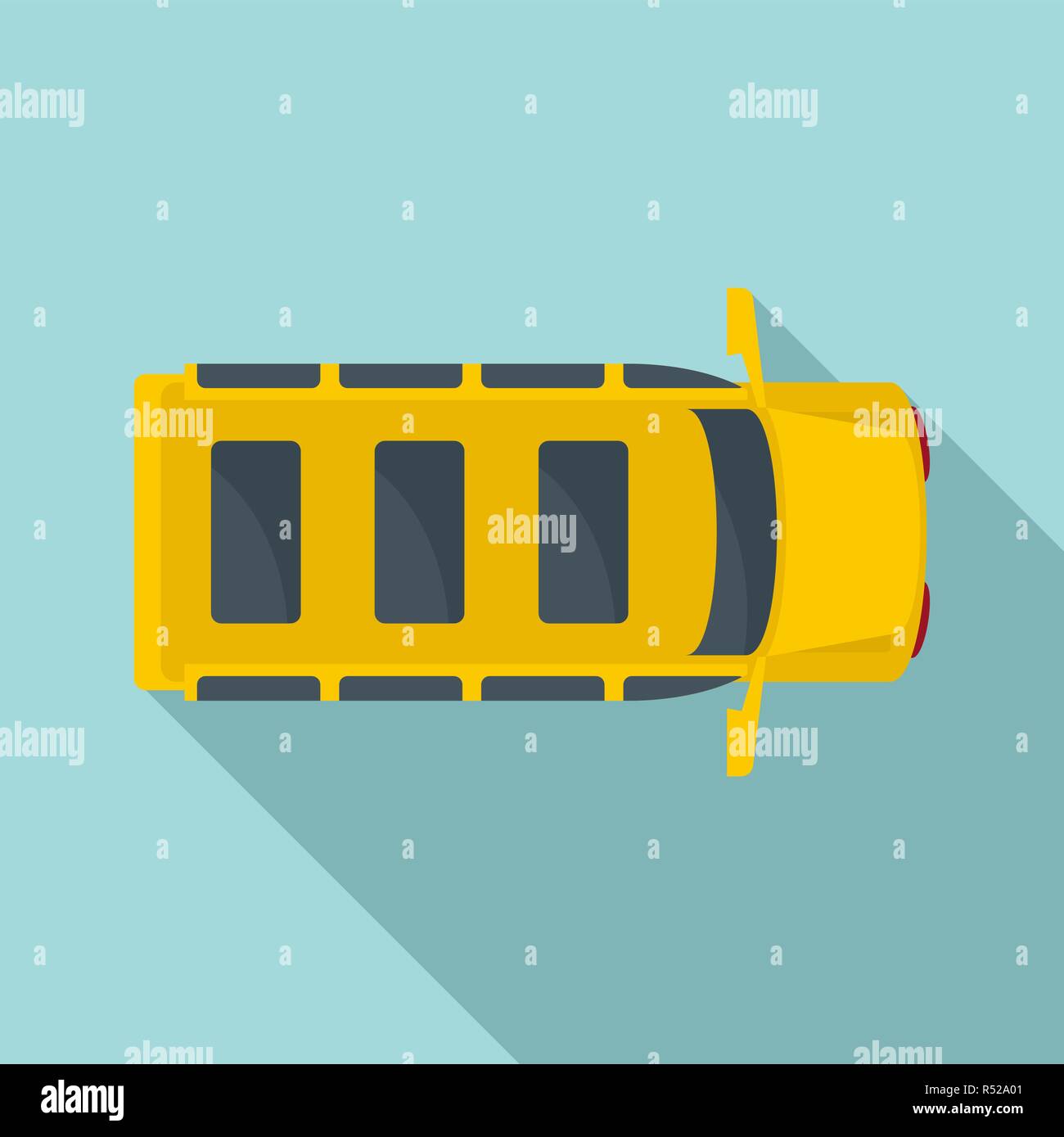Top view school mini bus icon. Flat illustration of top view school ...