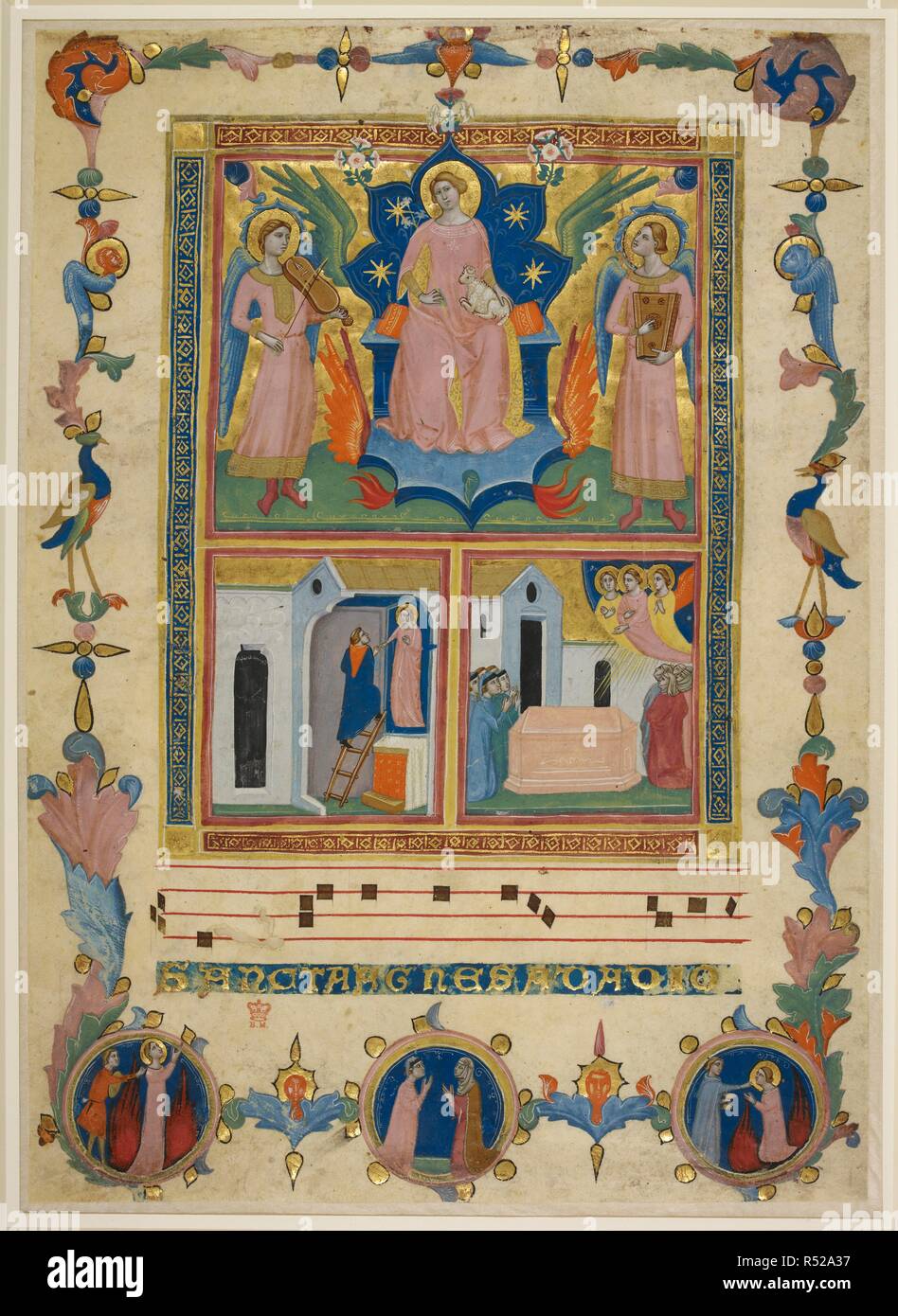 Agnes Enthroned and Scenes from Her Legend. Historiated miniature of ...