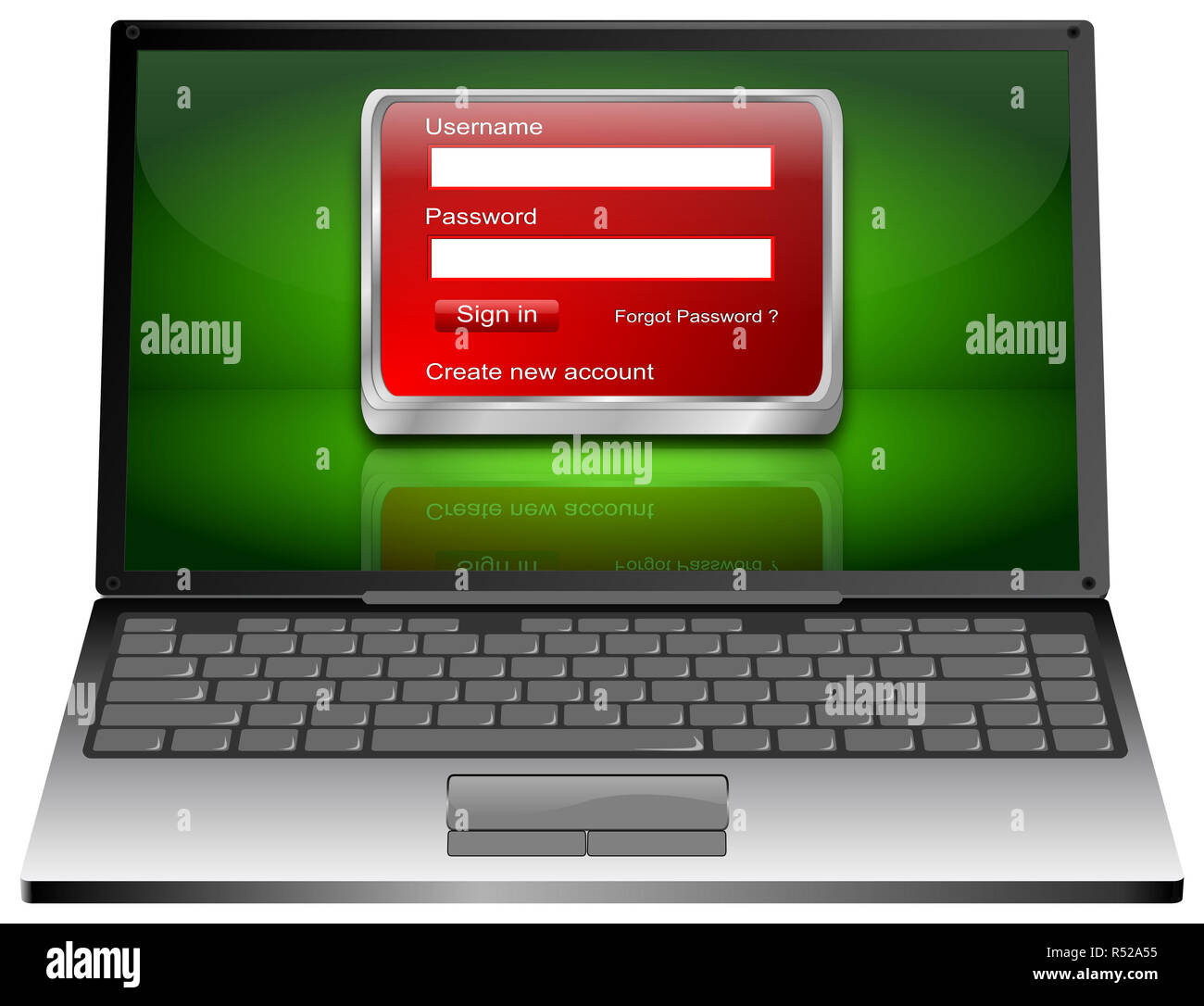 Laptop Computer with red Login Screen - 3D illustration Stock Photo - Alamy