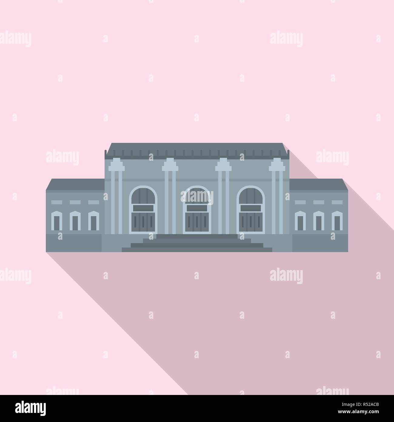 Grey facade historical building icon. Flat illustration of grey facade ...
