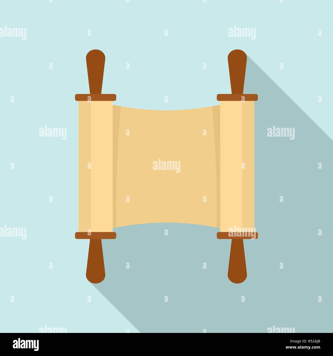 Rolled open brown papyrus icon. Flat illustration of rolled open brown ...