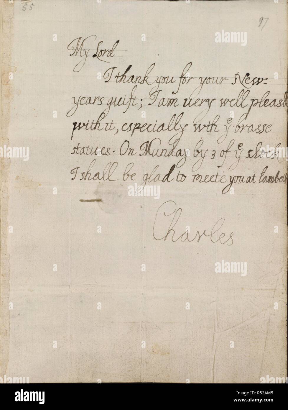 Letter of Charles II. England; circa 1638. [Whole folio] Autograph ...