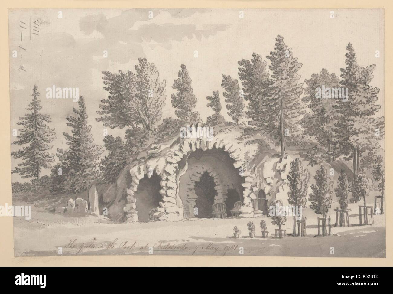 View of a grotto, an artificial cave decorated with rocks and shell ...